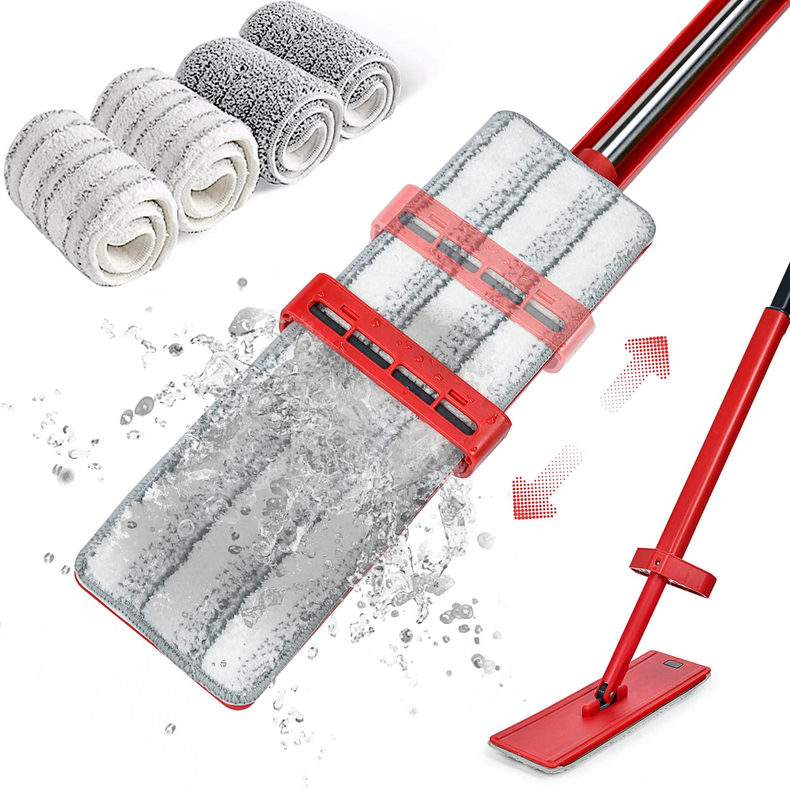 Flat Mop Set with Wringer, Self Wringer Floor Mop with 4-Piece Washable ...