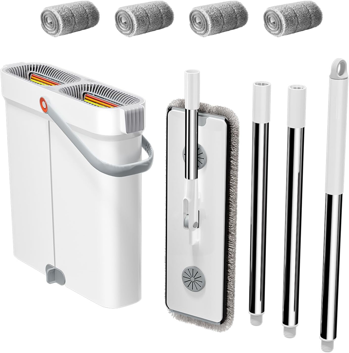 Flat Mop and Bucket Set with Wringer，Wet and Dry Use，Hands-Free Flat ...
