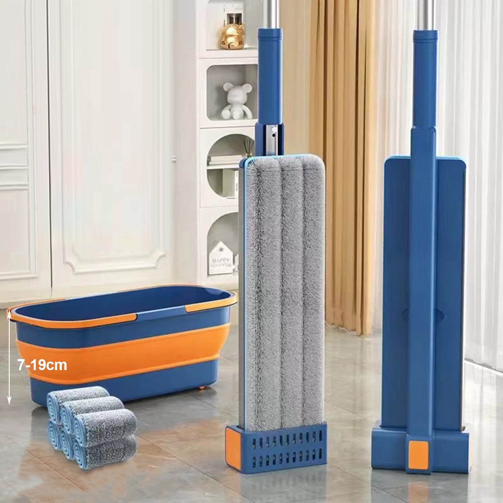 Flat Mop with Folding Bucket 360° Rotating Mop with Stainless Steel ...