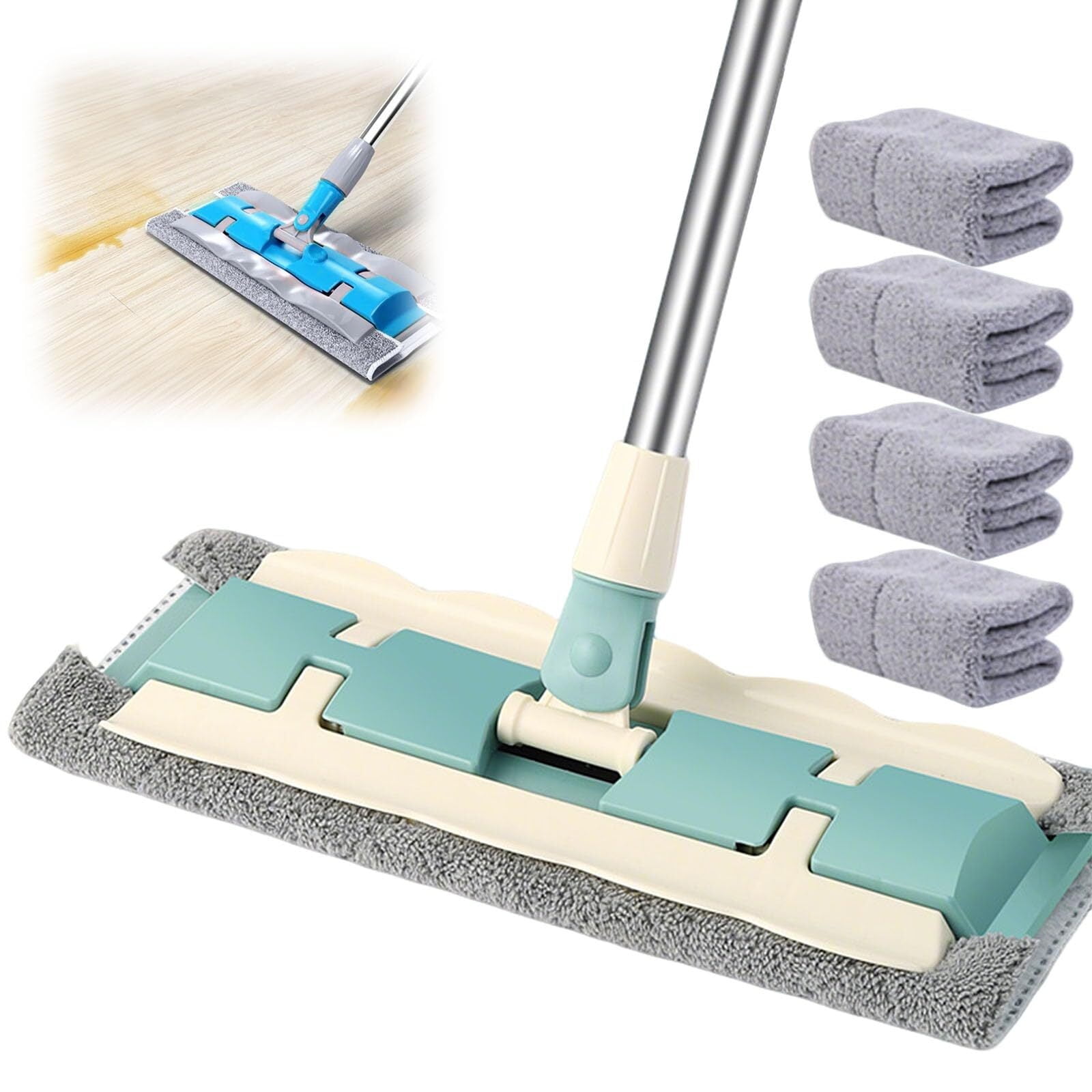 Flat Mop with Stainless Steel Handle with Reusable Washable Mop Cloths ...