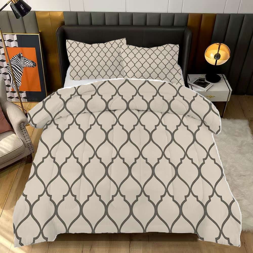 Flat Outline Moroccan Pattern Comforter Set Queen Size Bedding Set For ...
