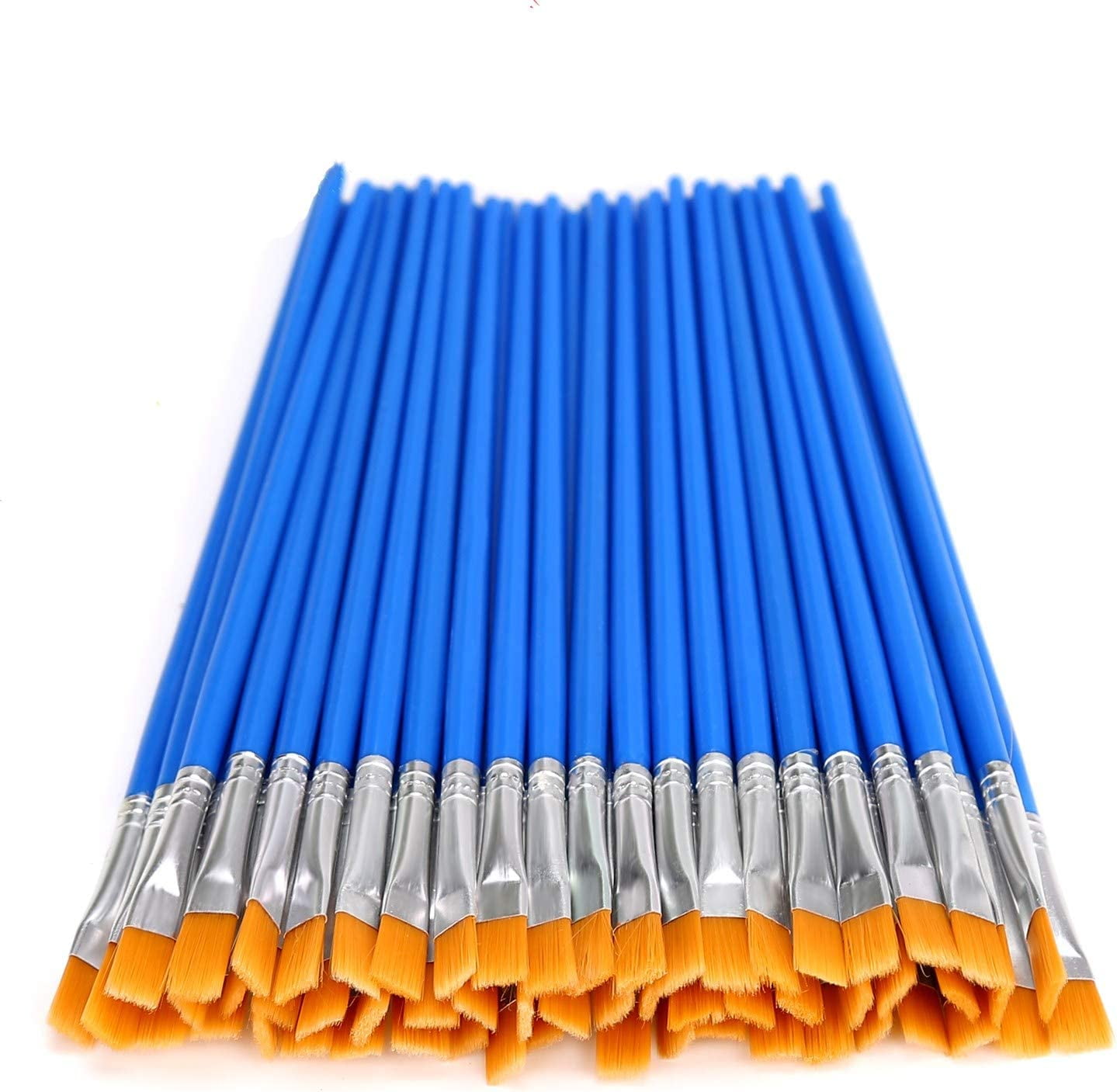 Flat Paint Brushes Sets 100Pcs with Nylon Hair Tip Small Acrylic Kids ...