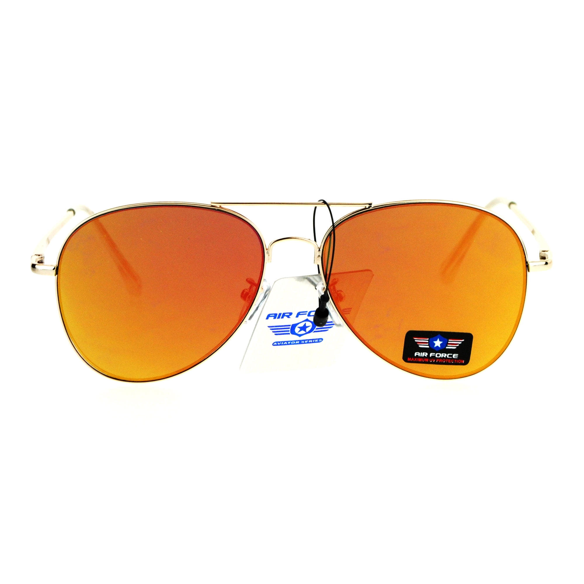 Flat Panel Lens Classic Metal Rim Police Style Aviator Sunglasses Gold Orange