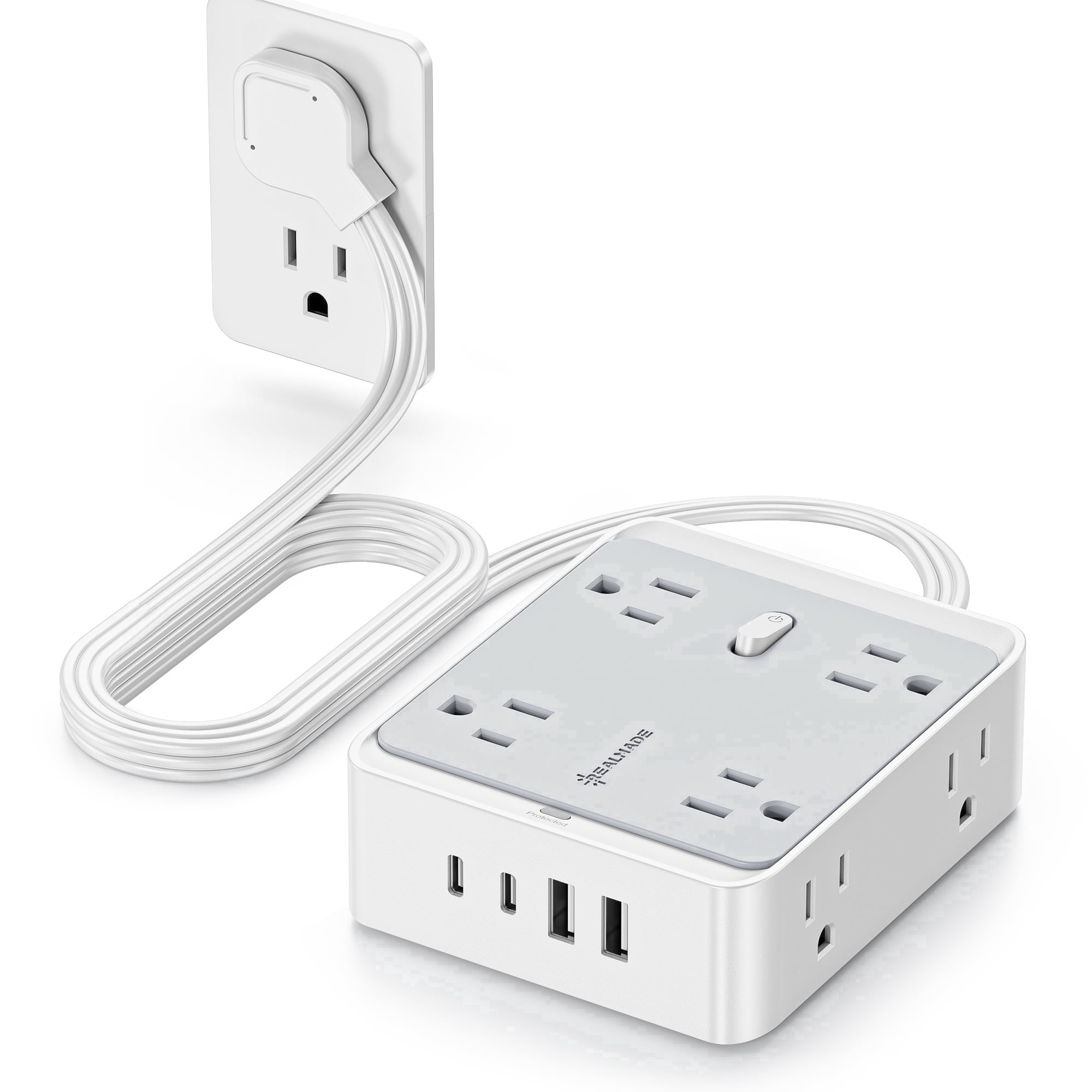 Flat Plug 12-Port Power Strip for Home & Office, 4 AC Outlets with USB ...