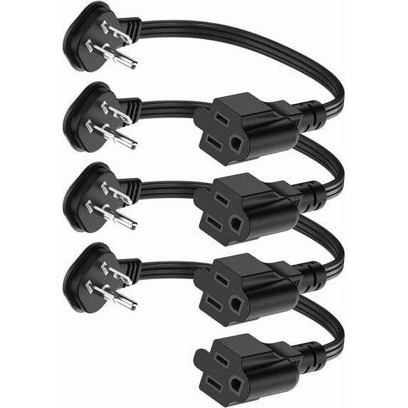 Flat Plug 1Ft Short Extension Cord, 90-Degree Plug Low Profile Power ...