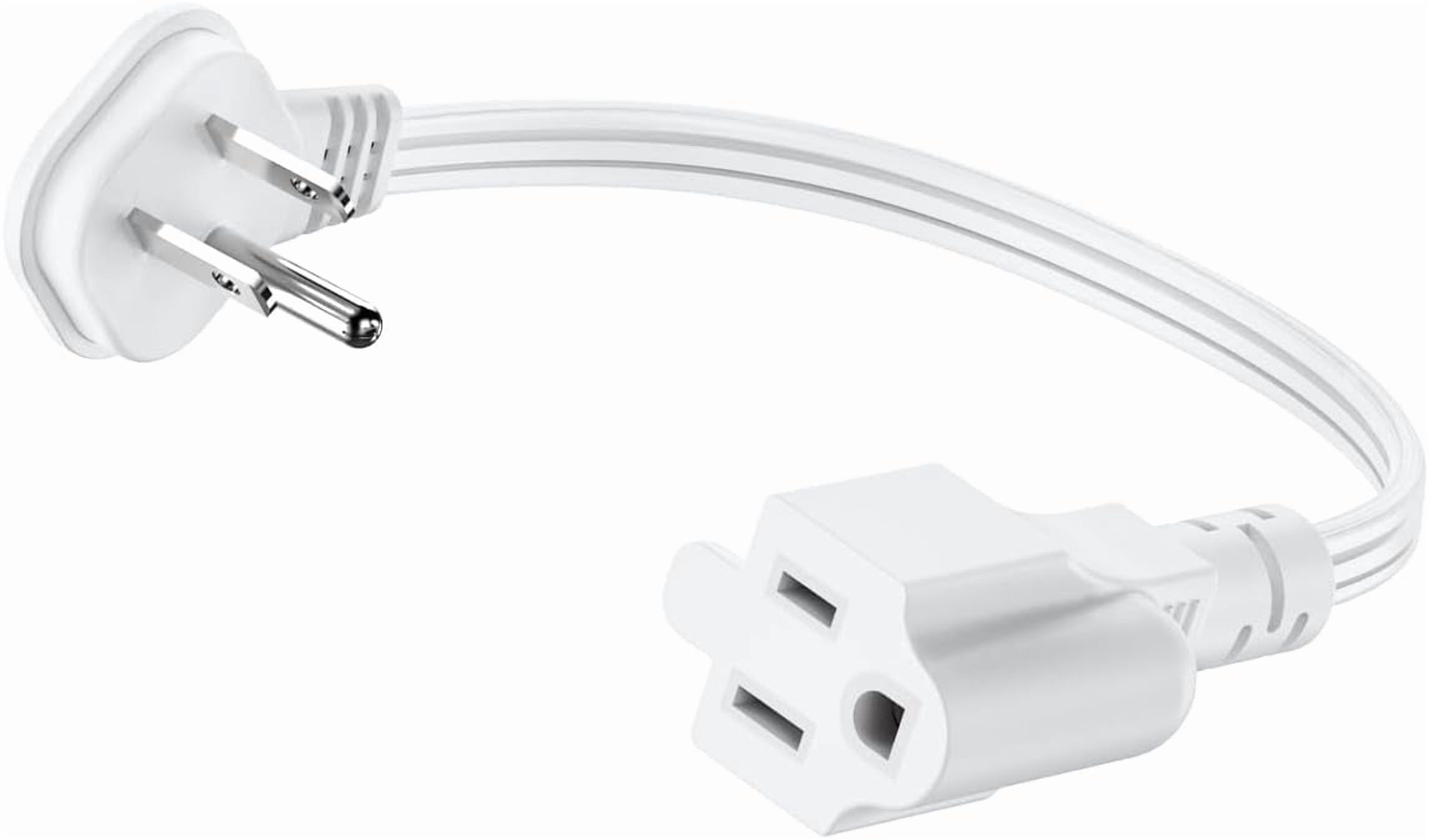 Flat Plug 1Ft Short Extension Cord, White 90-Degree Plug Low Profile ...