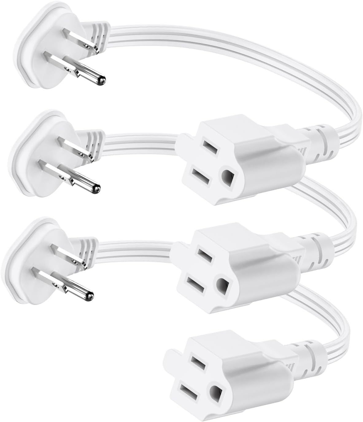 Flat Plug 1Ft Short Extension Cord, White 90-Degree Plug Low Profile ...
