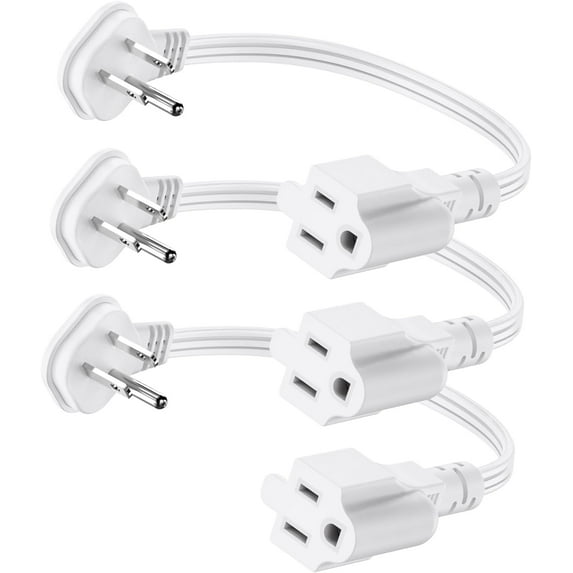 Flat Plug 1Ft Short Extension Cord, White 90-Degree Plug Low Profile ...