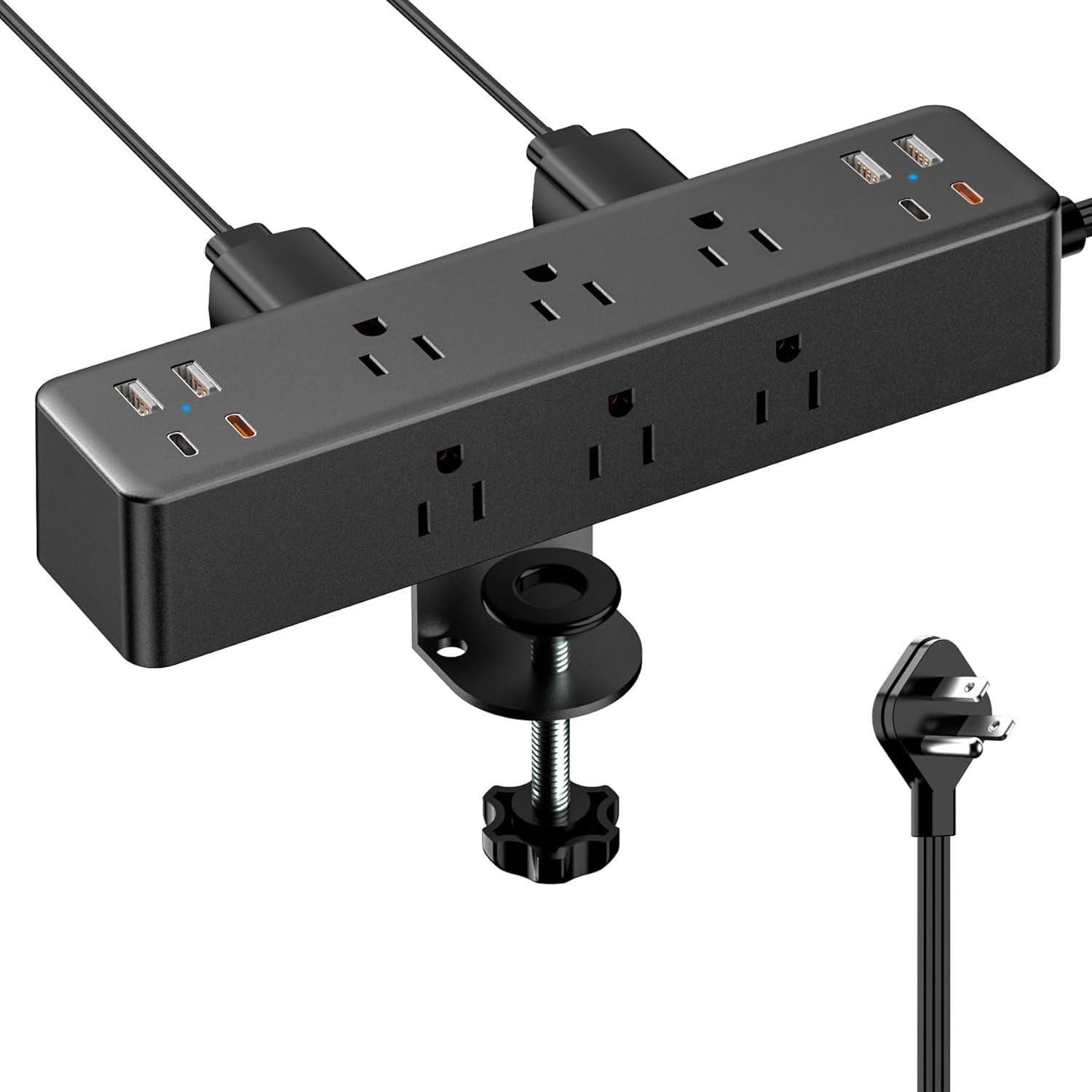 Flat Plug Desk Clamp Power Strip 10FT, 40W Total Fast Charging Station ...