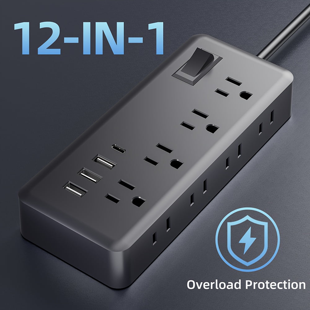Flat Plug Extension Cable, 3 USB A + 1 USB C, 5/10ft Surge Protector ...