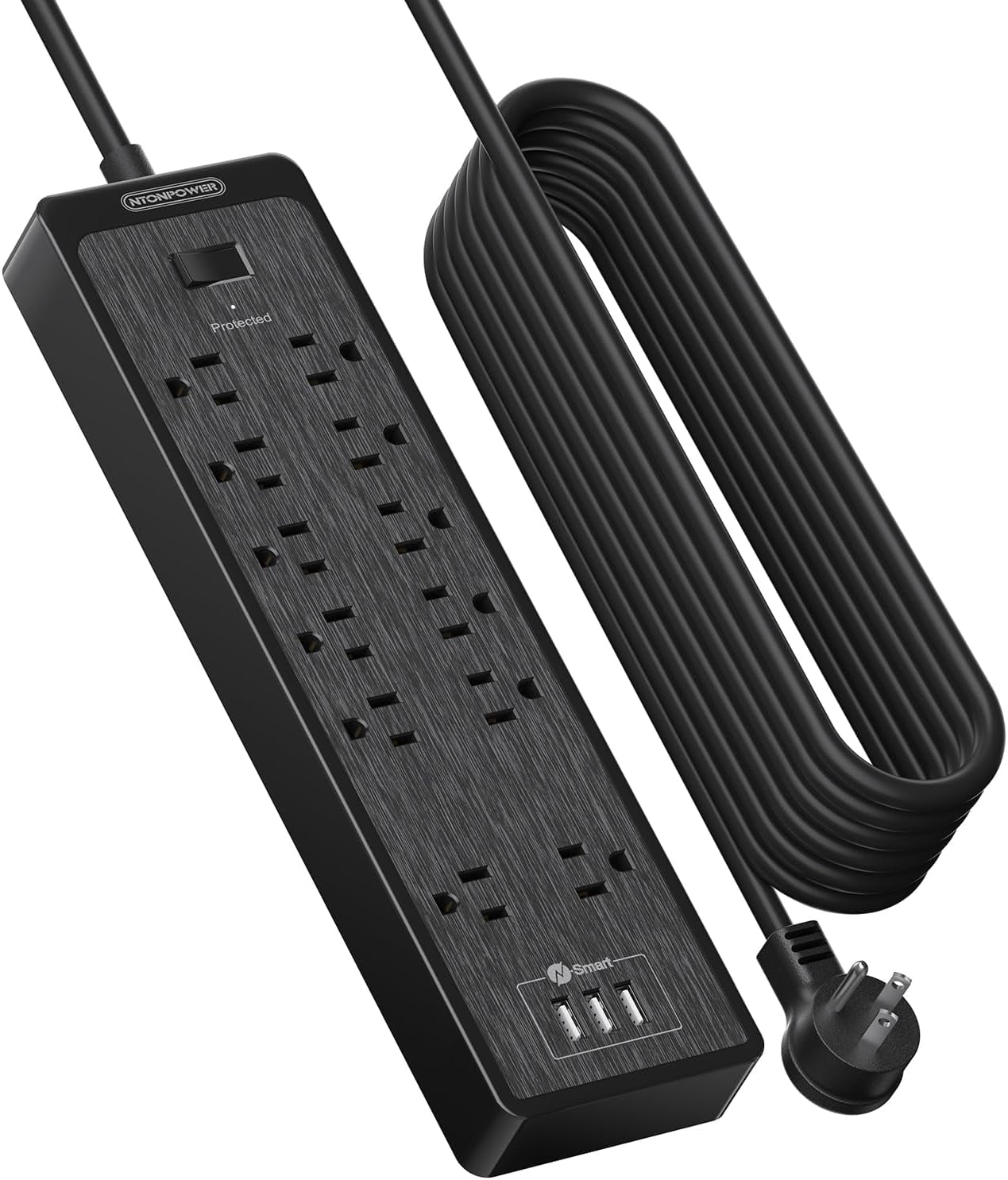 Flat Plug Extension Cord 25 Ft, Surge Protector Power Strip with 12 ...