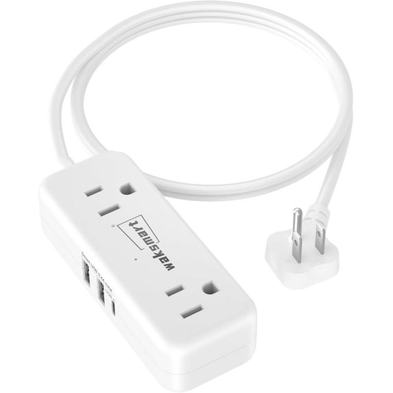 Flat Plug Extension Cord 3 Feet with 4 AC Outlets USB Ports (5V/3.4A ...