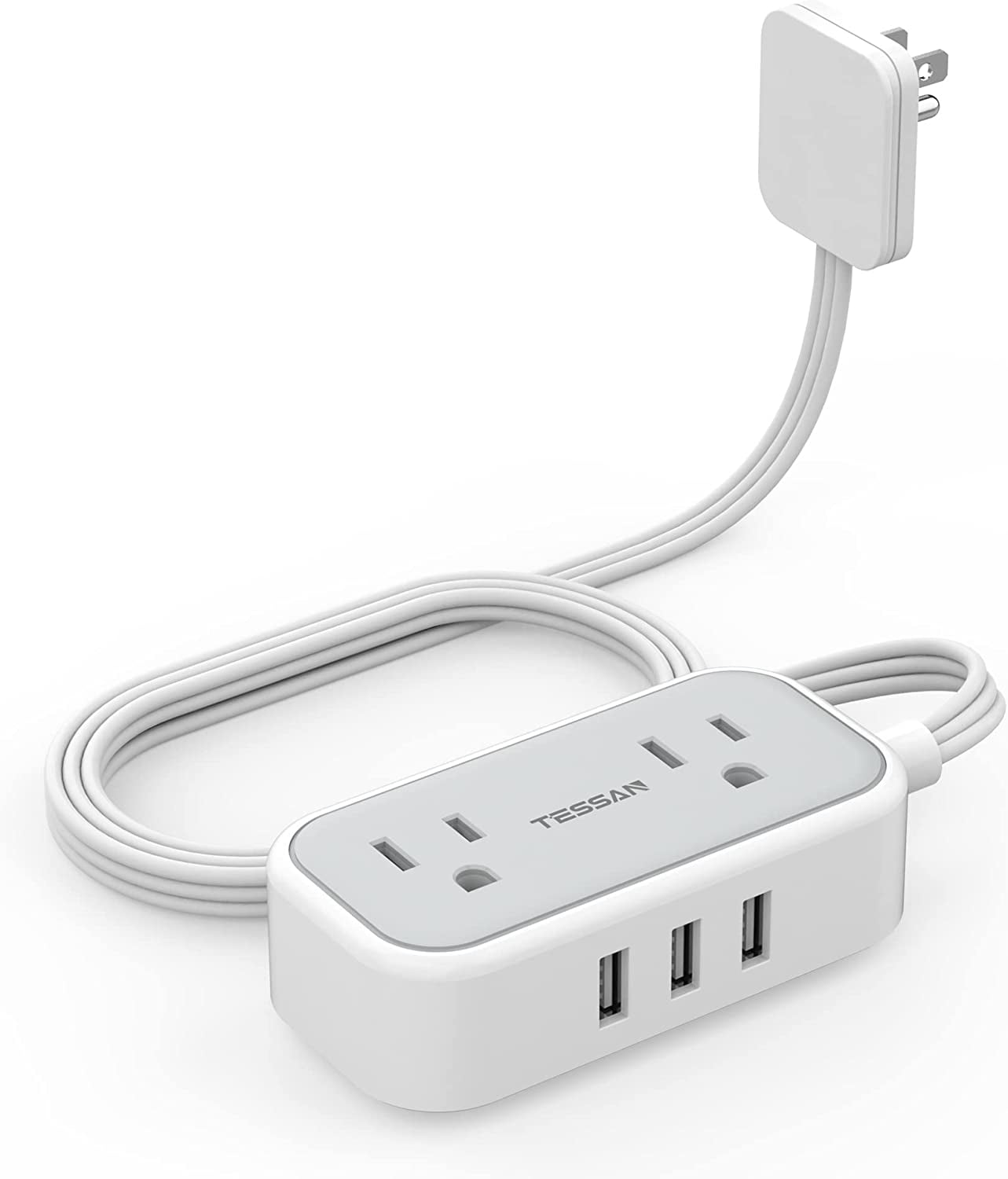 Flat Plug Extension Cord with 3 USB Ports, Ultra Thin Power Strip with ...