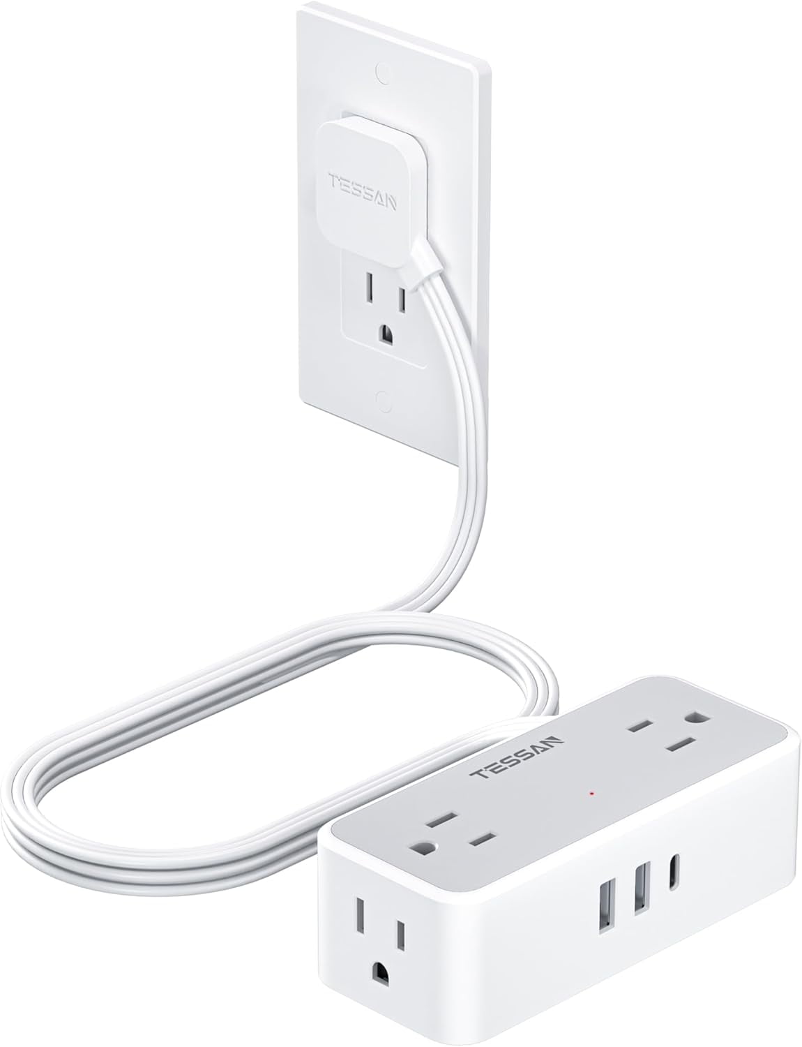 Flat Plug Extension Cord 5 FT, TESSAN Surge Protector Power Strip with ...