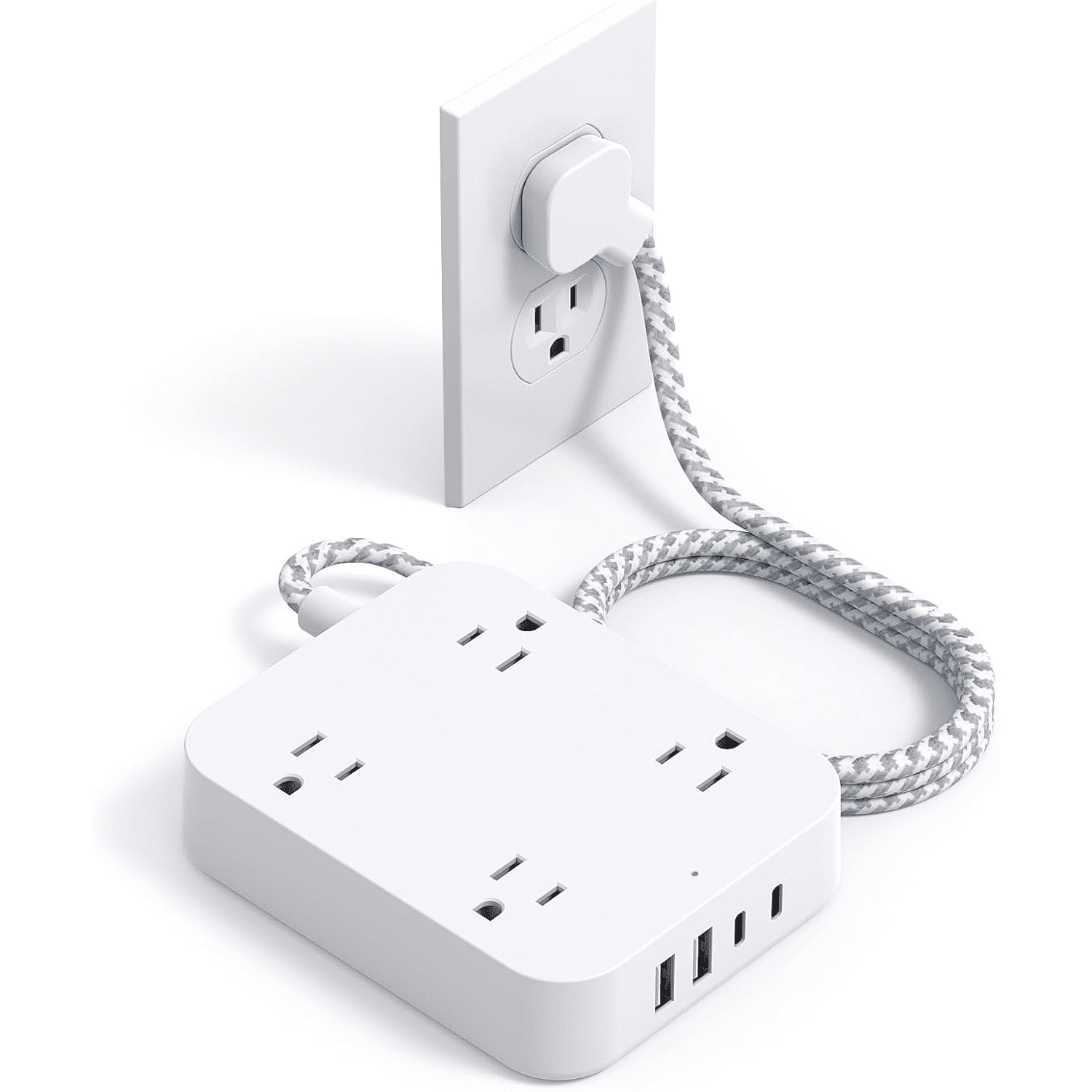 Flat Plug Extension Cord, 5ft Power Strip with 4 USB Ports(2 USB C), 4 ...