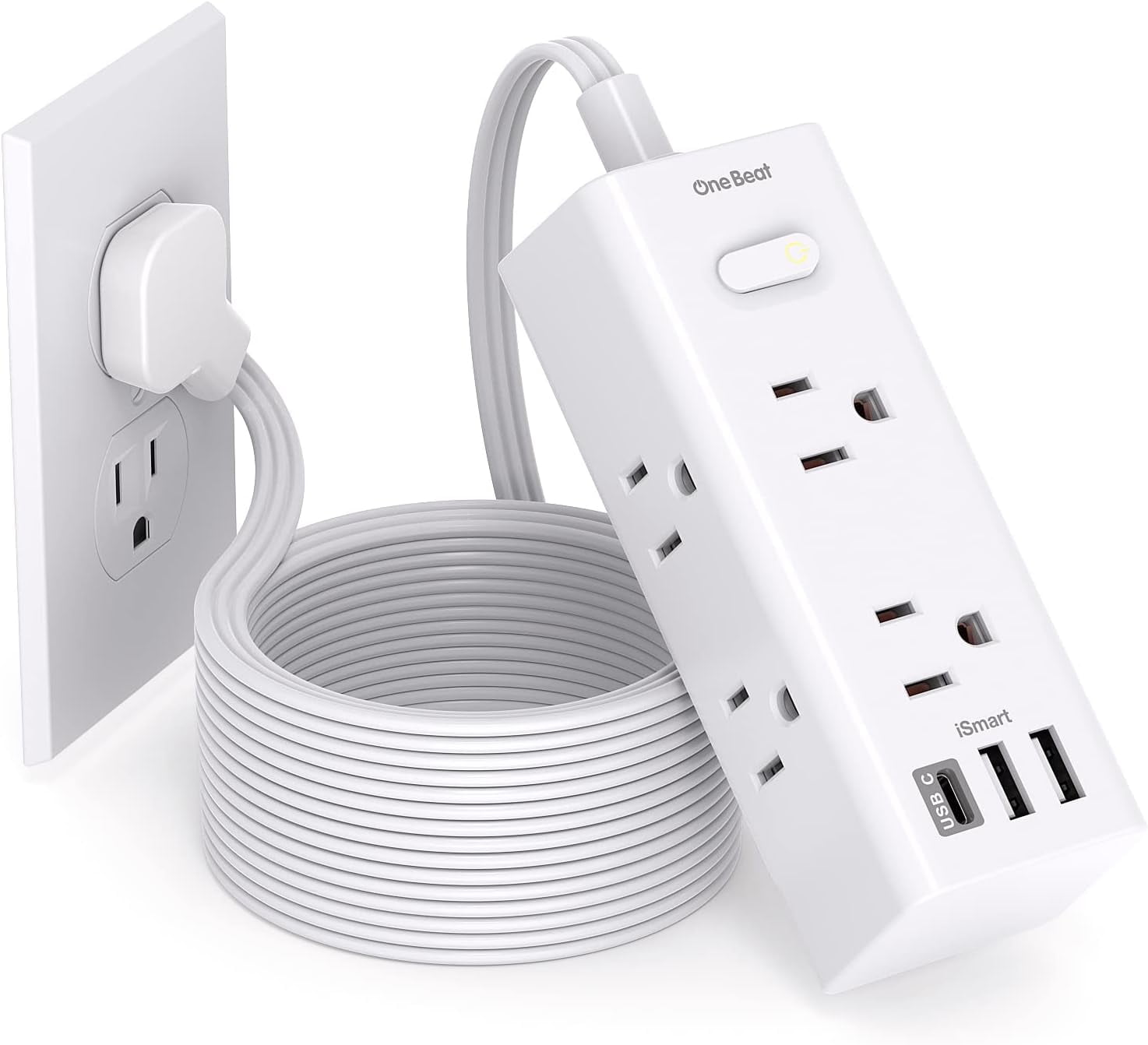 Flat Plug Power Strip, 10Ft Ultra Thin Flat Extension Cord with ...