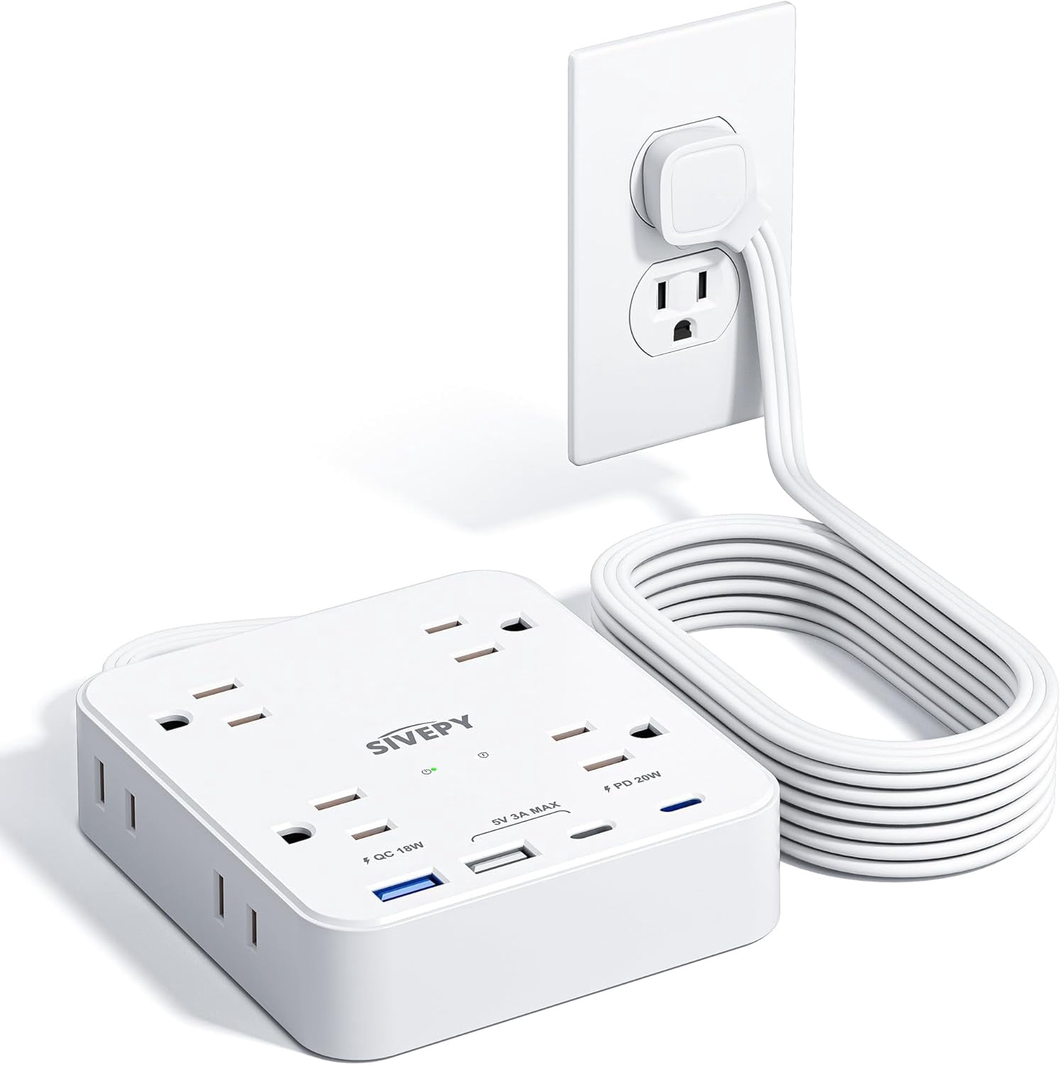 Flat Plug Power Strip(1700J), 48W USB C Power Strip, 12-in-1 Ultra Thin ...