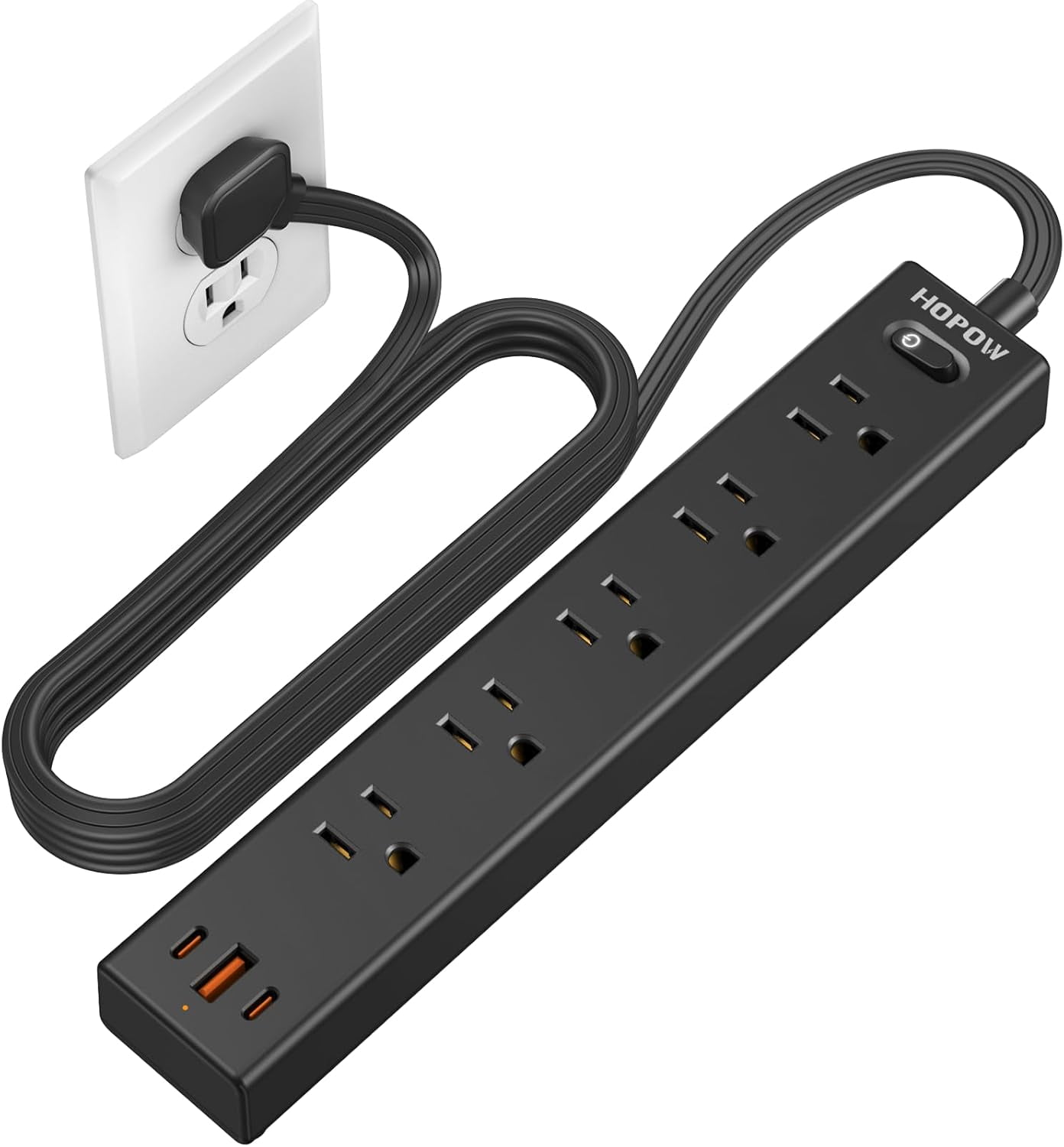 Flat Plug Power Strip 6 Ft Ultra Thin Extension Cord Sur Protector with ...