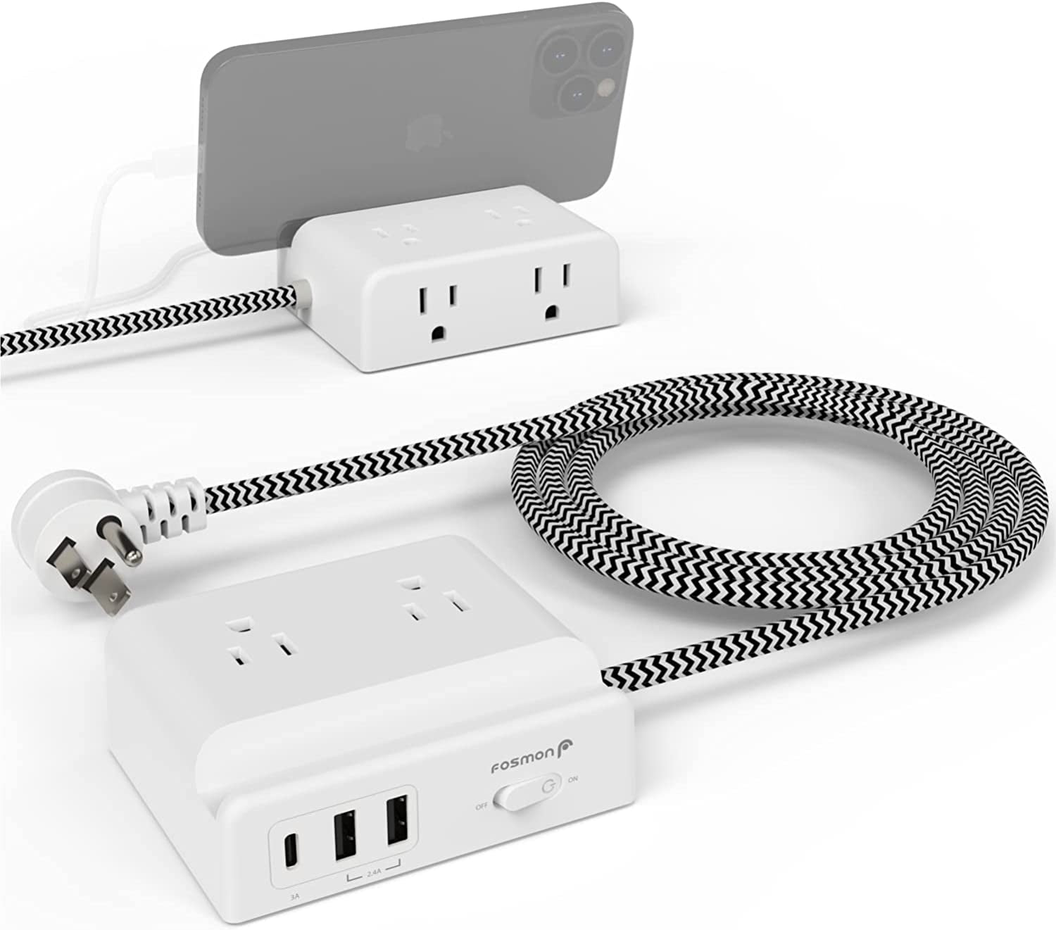Flat Plug Power Strip, Extension Cord with 4 Outlets 3 USB Ports, Mini ...