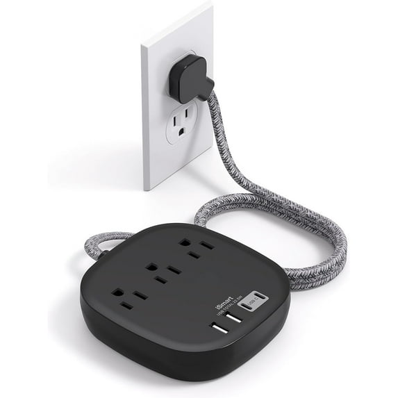 Flat Plug Power Strip, Flat Extension Cord 3 Ft, 3 Outlets 4 Ports (2 ...