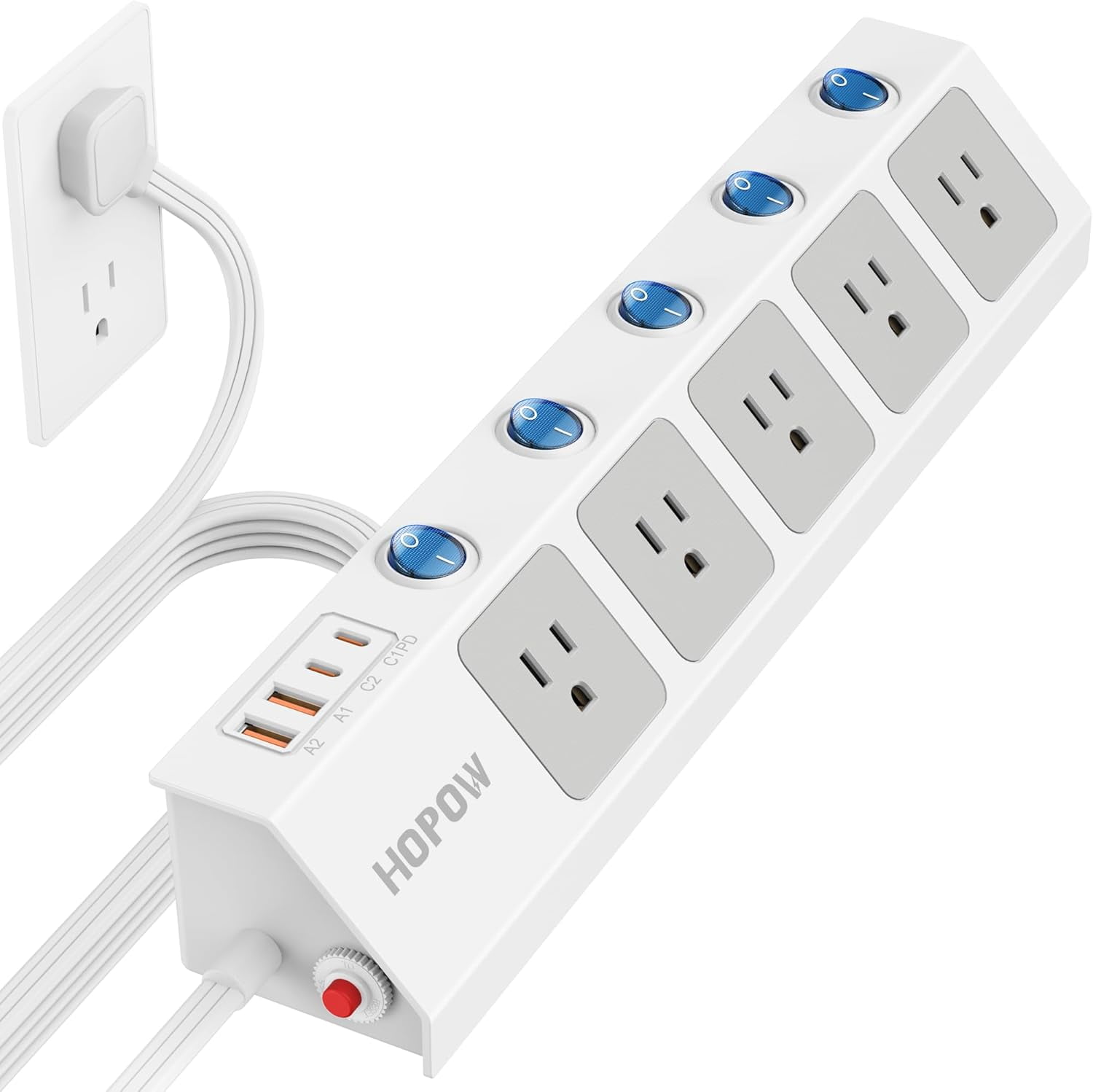 Flat Plug Power Strip with Individual Switches, 10 Ft Ultra Thin Flat ...