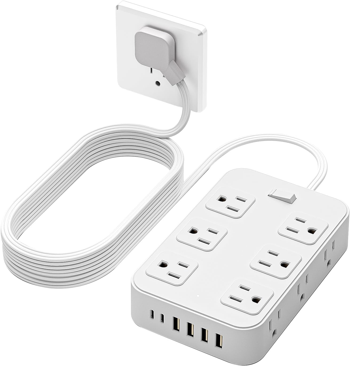 Flat Plug Power Strip Surge Protector with 12 AC Outlets 6 Ports 3 Side ...