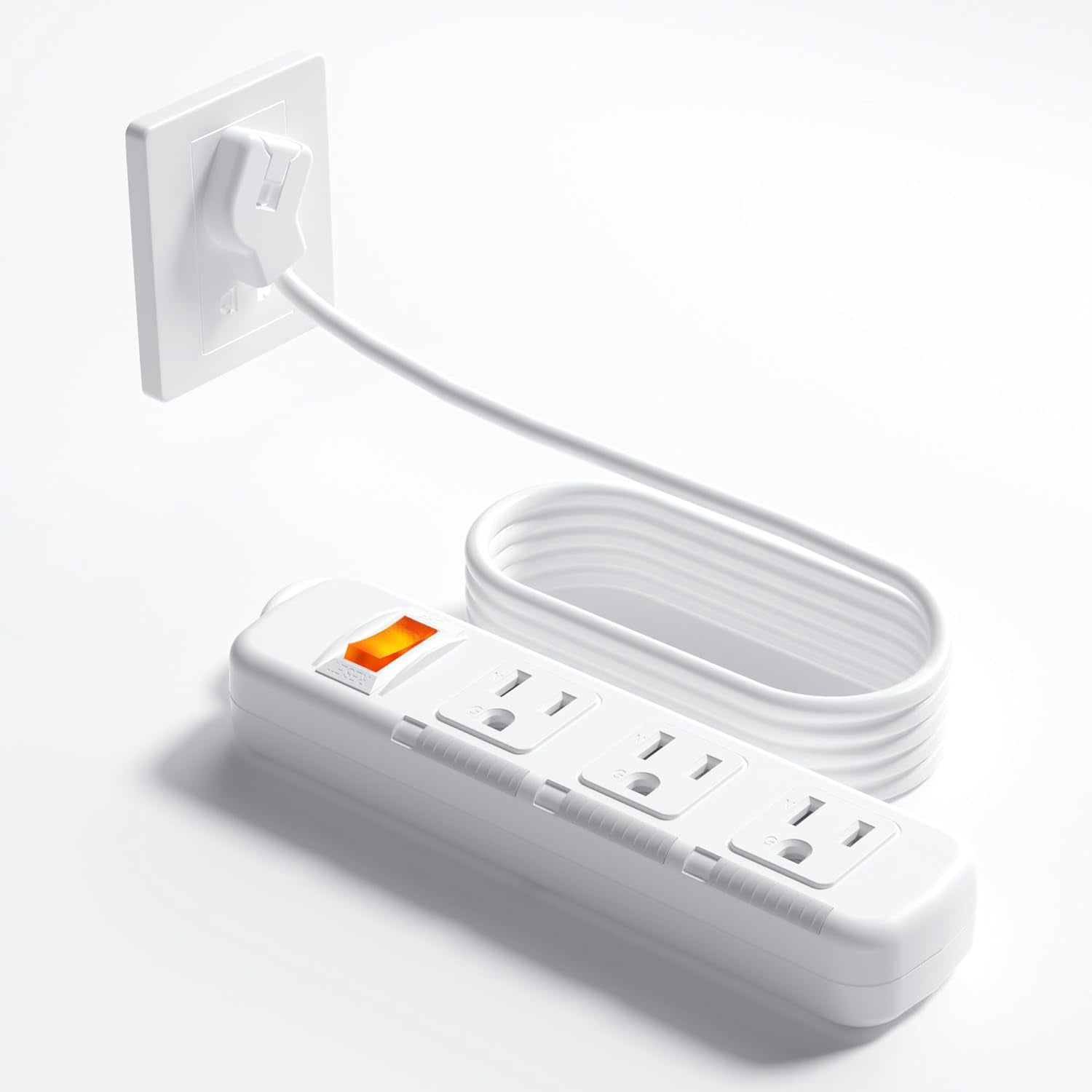 Flat Plug Power Strip Surge Protector 3 Outlets, Extension Cord 10 ft 3 ...