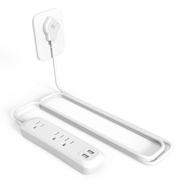 Flat Plug Power Strip, Surge Protector, Right Angle, Electric 3-prong, 3 Outlets, 2 USB Ports in ...