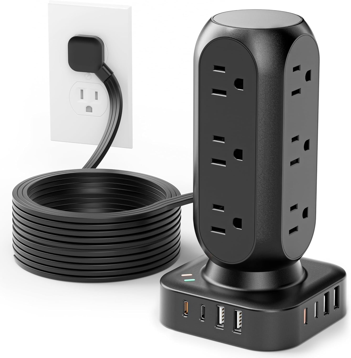 Flat Plug Power Strip Tower, Dual PD 20W USB-C Surge Protector with 12 ...