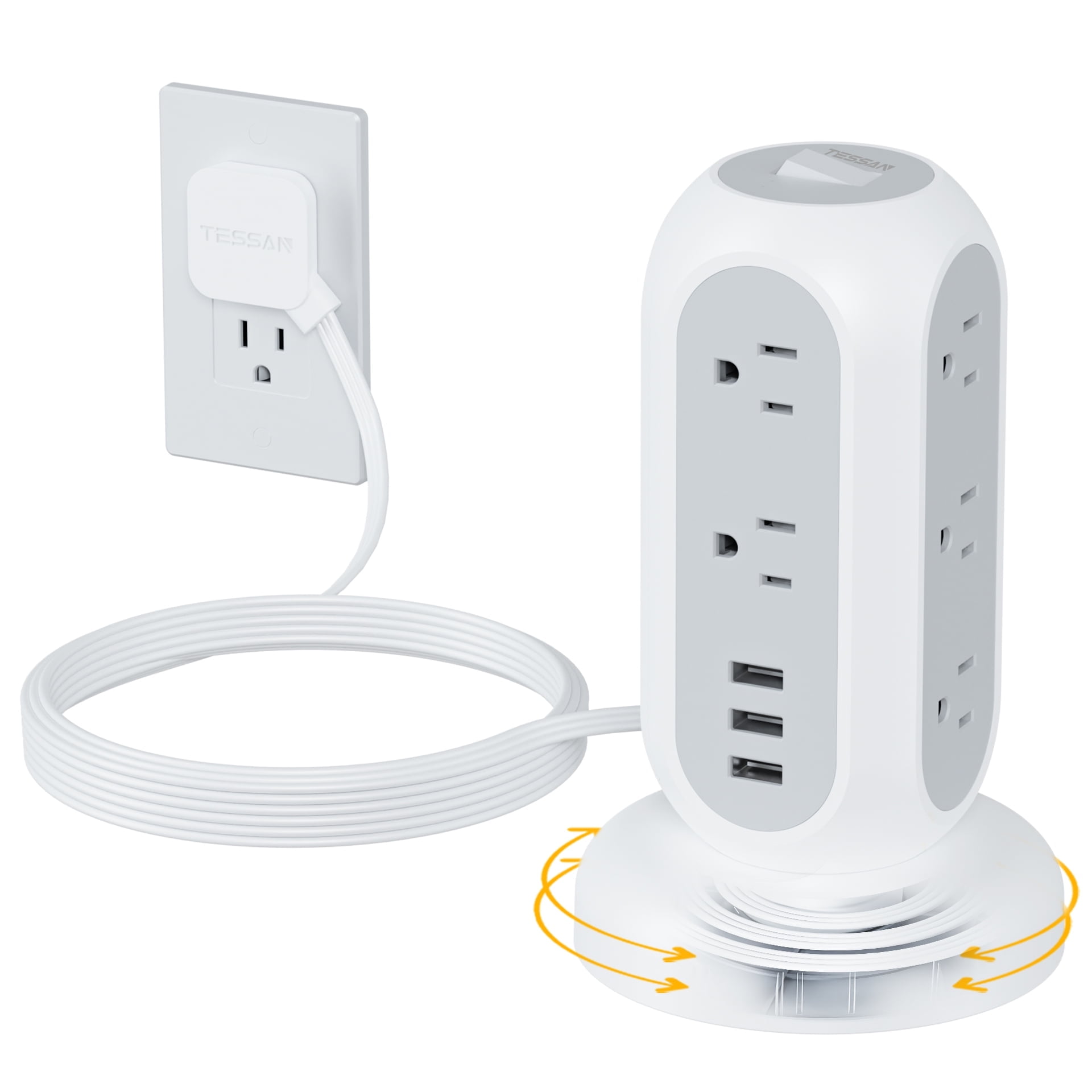 TESSAN Protected Indoor Multi Plug Power Strip Tower, 11 Outlets, 3 USB ...