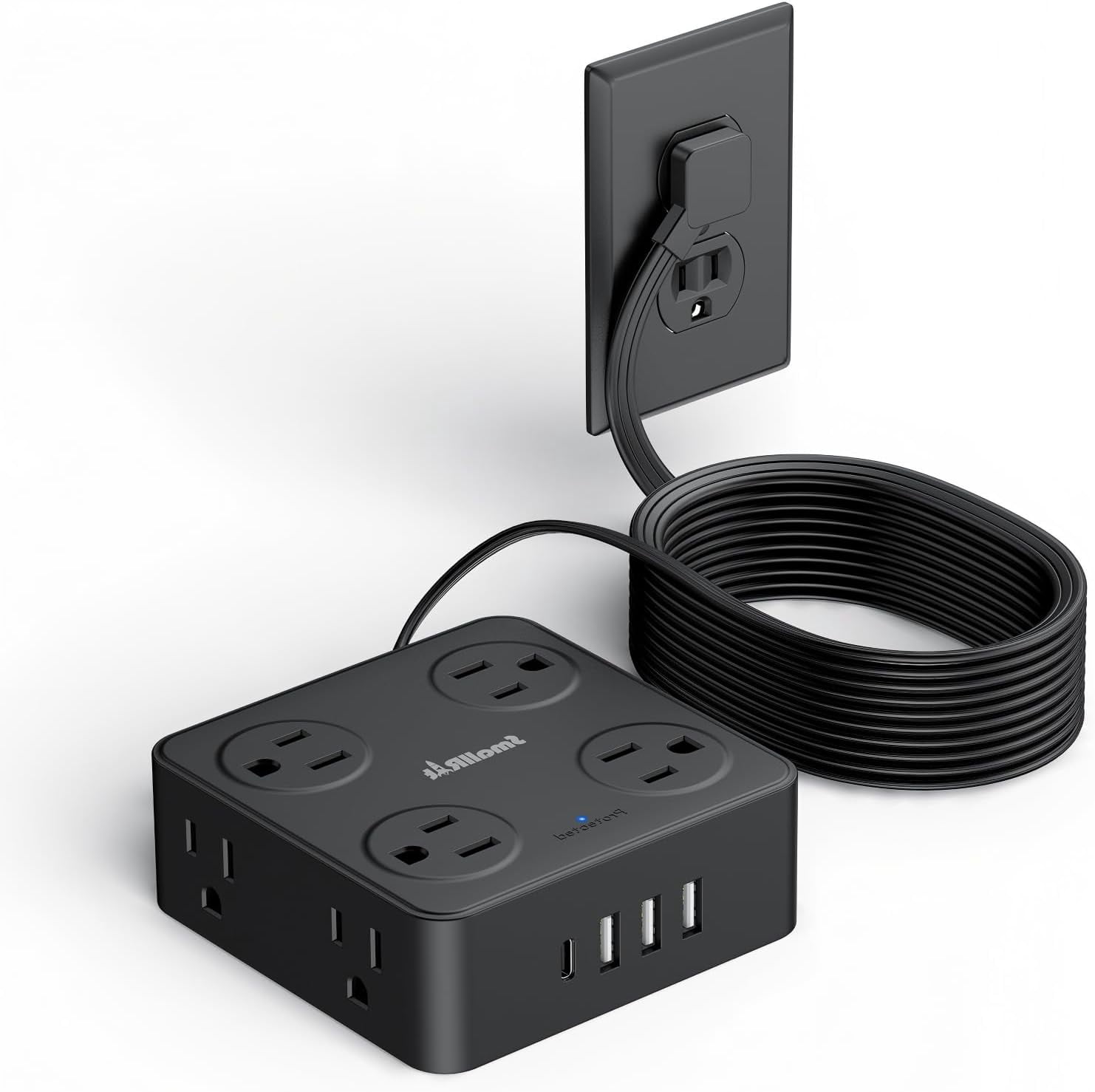 Flat Plug Power Strip with USB C, 6.5FT Flat Extension Cord - 8 AC ...