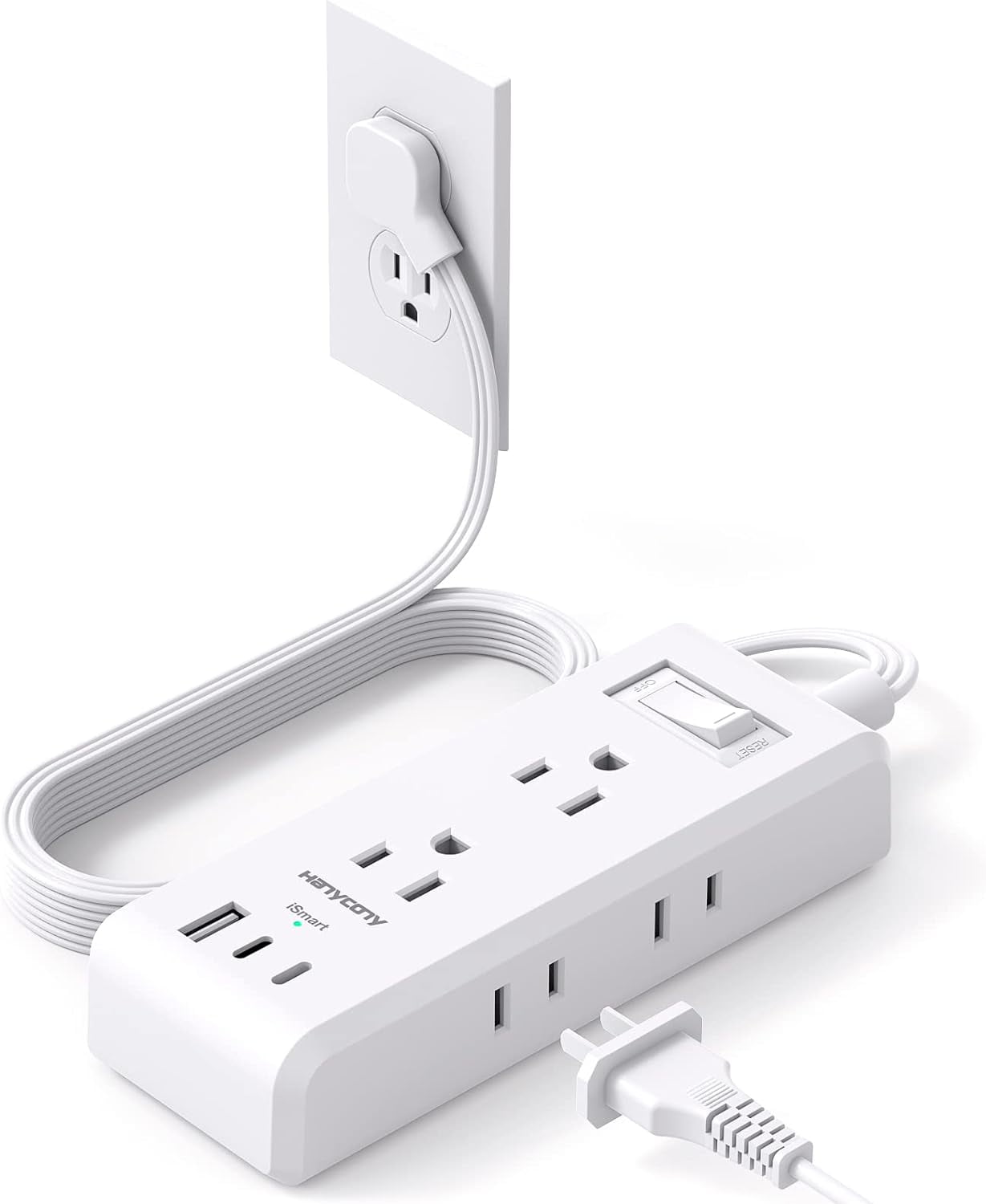 Flat Plug Power Strip, Ultra Thin Extension Cord, 6 Outlets 3 USB Ports ...