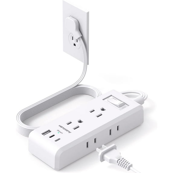 Flat Plug Power Strip, Ultra Thin Extension Cord, 6 Outlets 3 USB Ports ...