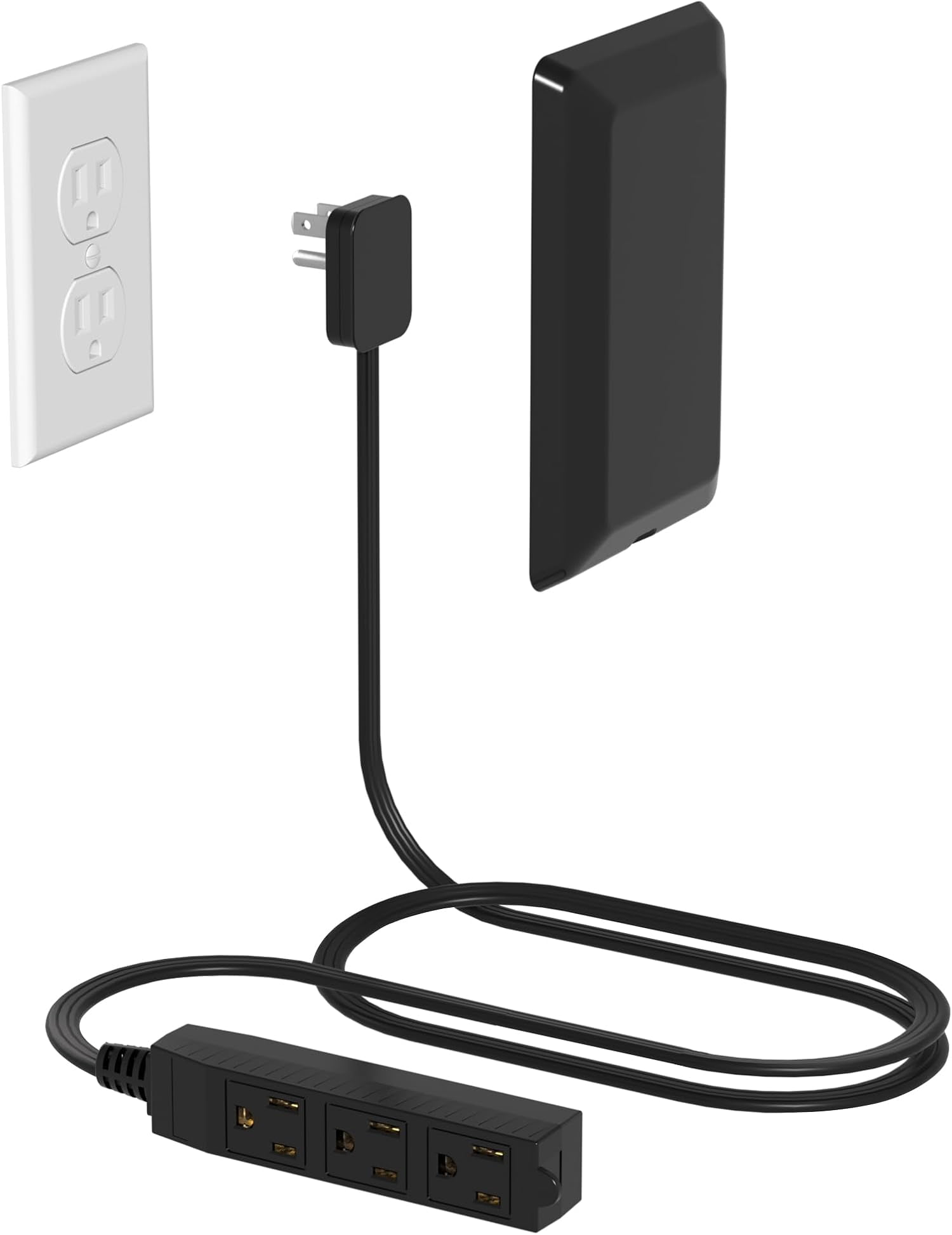 Flat Plug Power Strip Wall Outlet, 3 AC Outlets, Thin Extension Cord ...