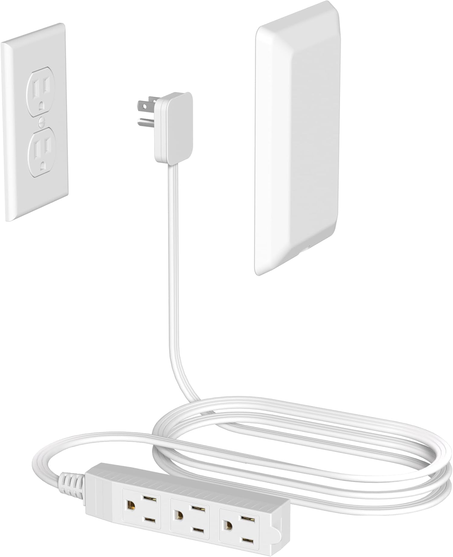 Flat Plug Power Strip Wall Outlet, 3 AC Outlets, Thin Extension Cord ...