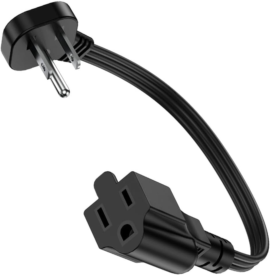 Flat Plug Short Extension Cord 1Ft Low Profile Adapter 3 Prong Indoor ...
