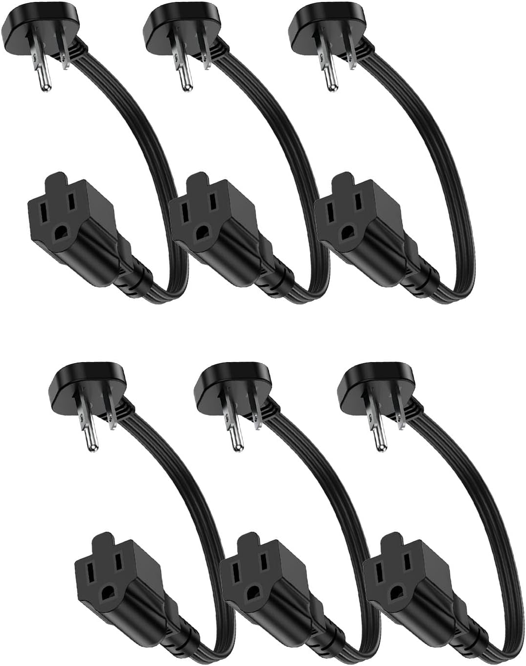 Flat Plug Short Extension Cord 1Ft Low Profile Adapter 3 Prong Indoor ...