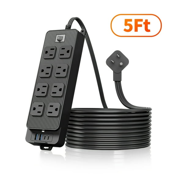 LINYAN-Flat Plug Power Strip Tower Surge Protector, 10FT Flat Extension ...
