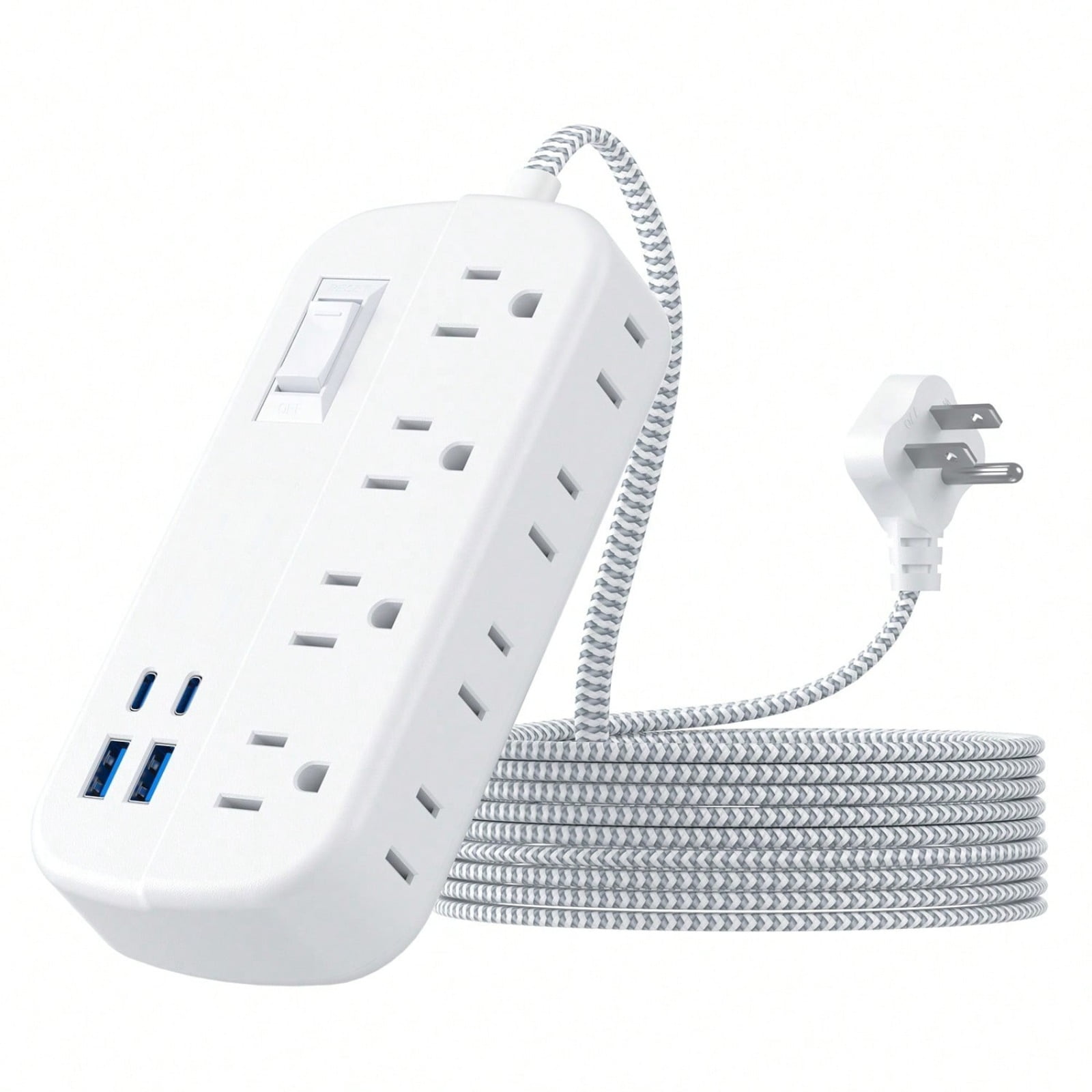 Flat Plug Surge Protector Power Strip (1080J), 8 AC Outlets 4 USB ...