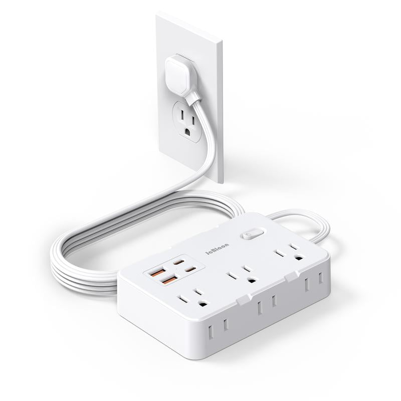 Flat Plug Surge Protector Power Strip with Braided Flat Extension Cord ...
