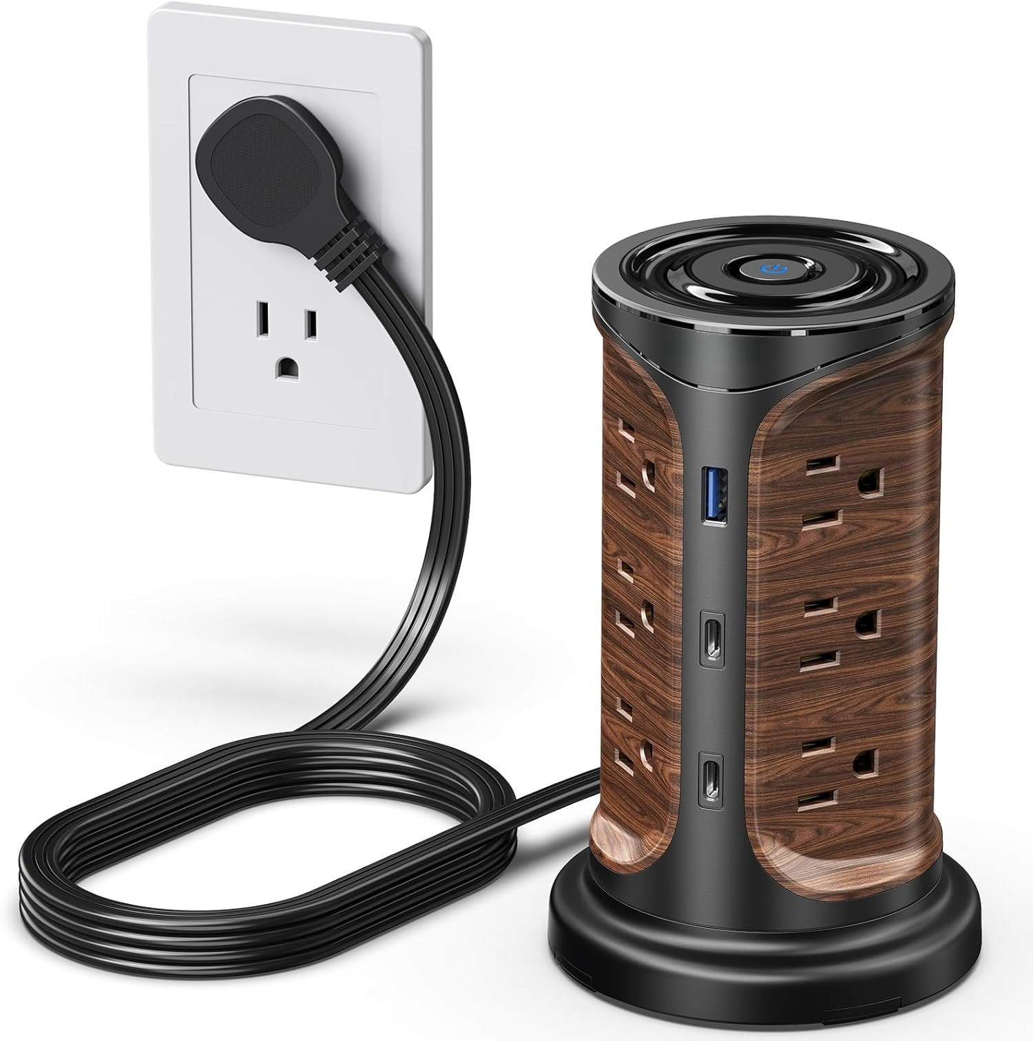 Flat Plug Surge Protector Power Strip Tower with 12 Outlets 3 USB(2 ...