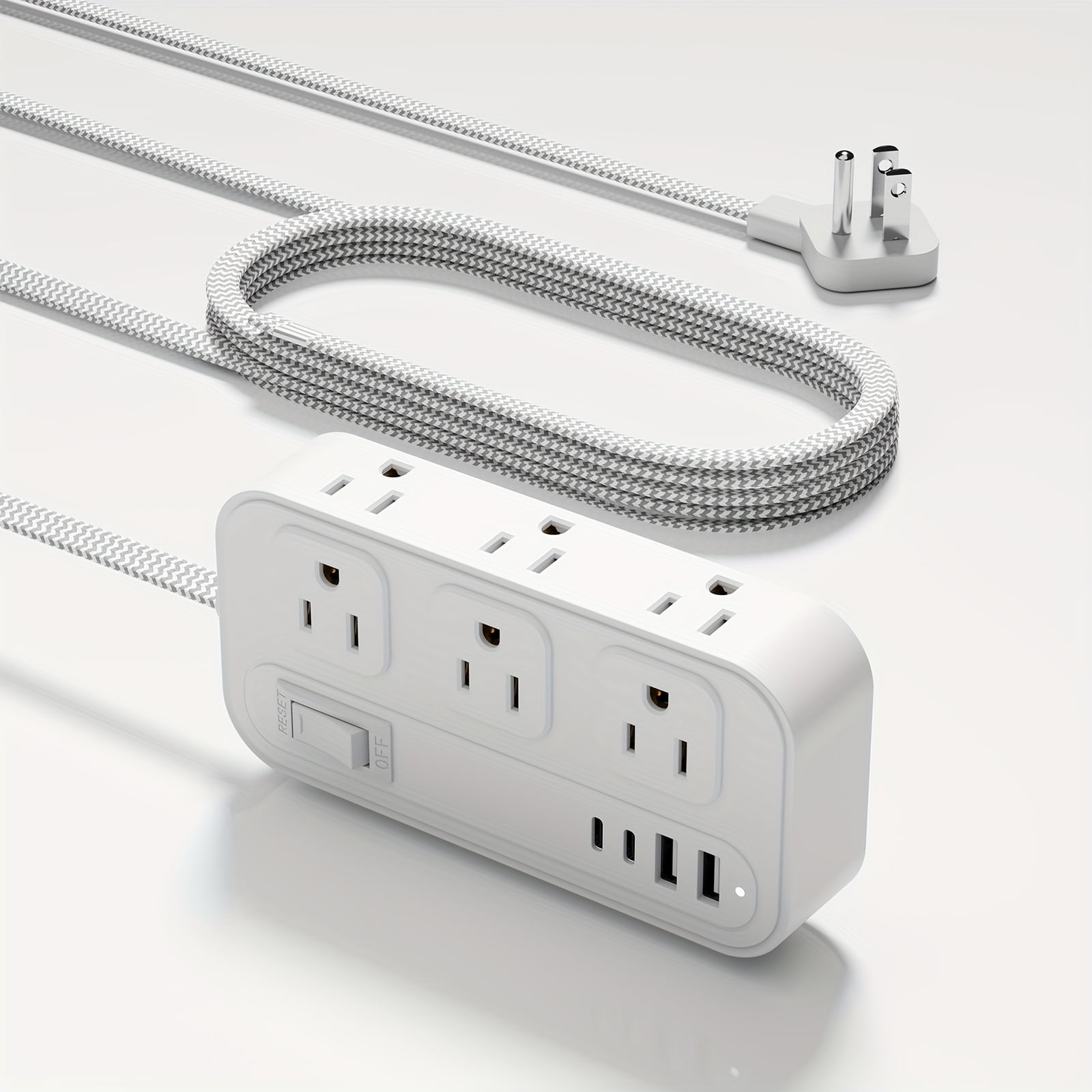 Flat Plug Surge Protector with 6 Outlets, 4 USB Ports (2A/2C), 5Ft Flat ...