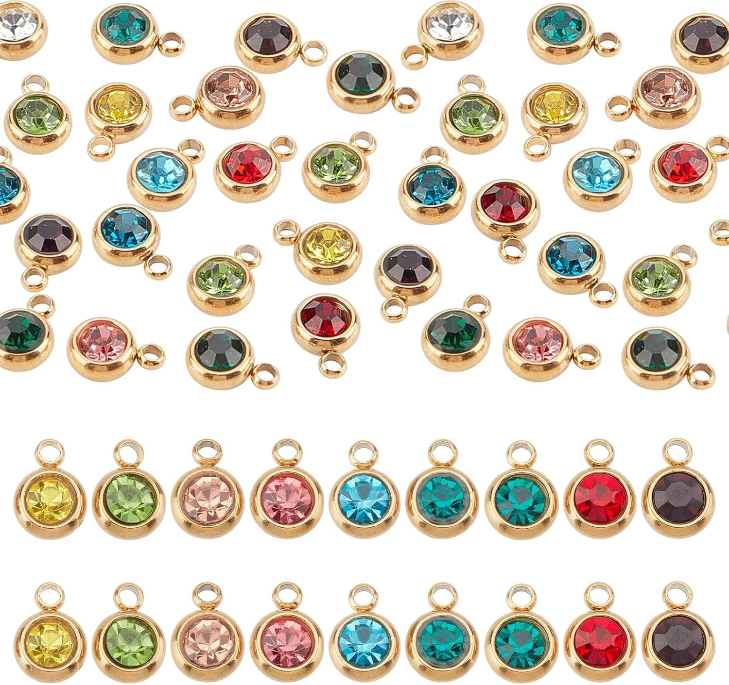 Flat Round Real Birthstone Charms Rhinestone Pendants Glass Charms ...