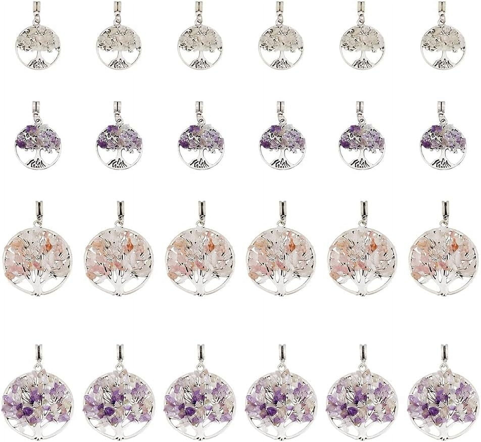 Flat Round Tree of Life Pendants with Loop Design Mixed Stone Drop ...