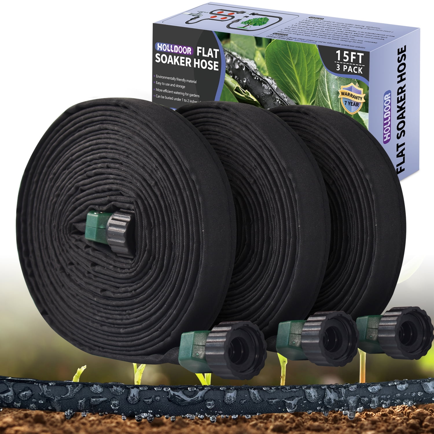 Sunifier Flat Soaker Hose 15 Ft 3 Pack, Garden Hose Splitter, Saves 70% ...