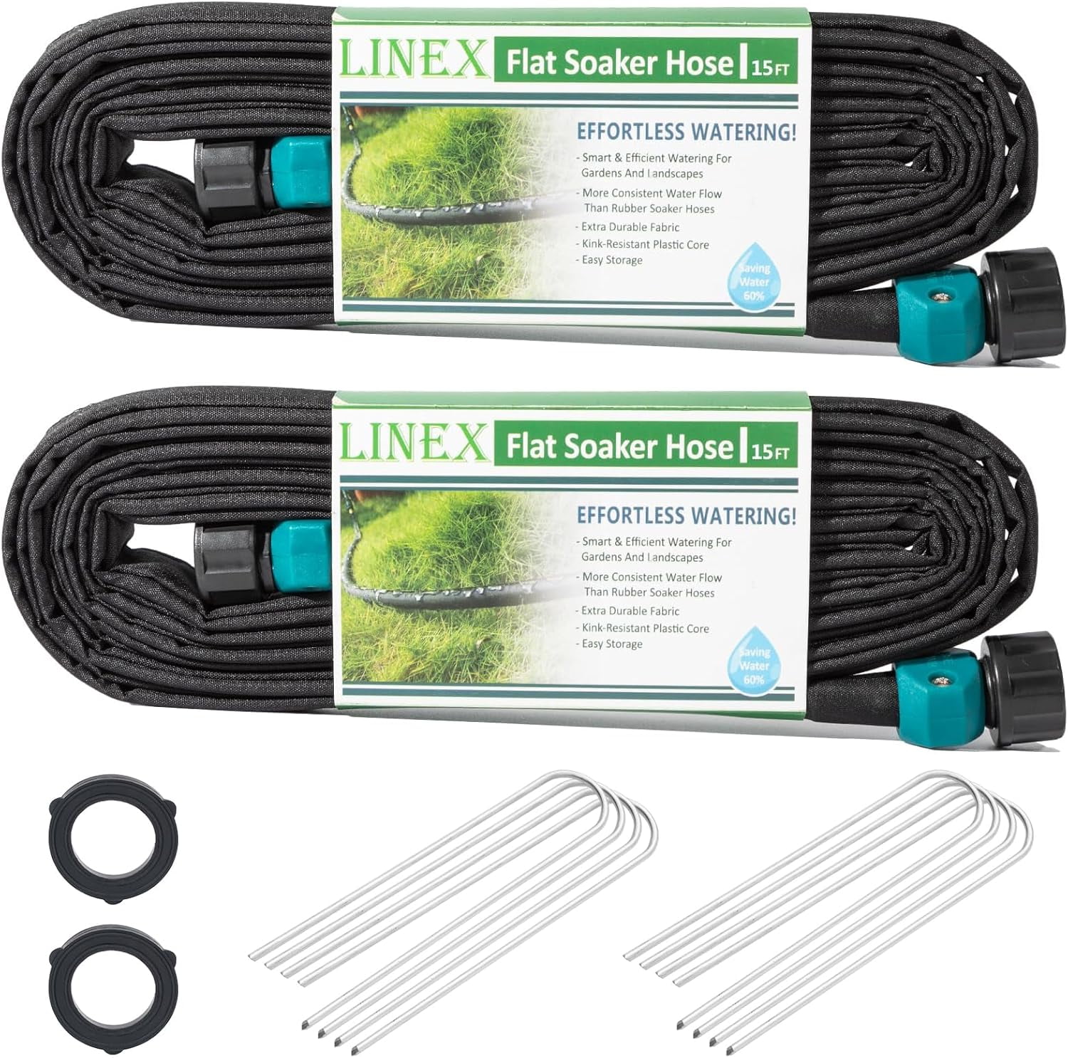 Flat Soaker Hose 30 ft for Garden Beds, 1/2'' x 15 ft 2 Pack Drip Hoses ...