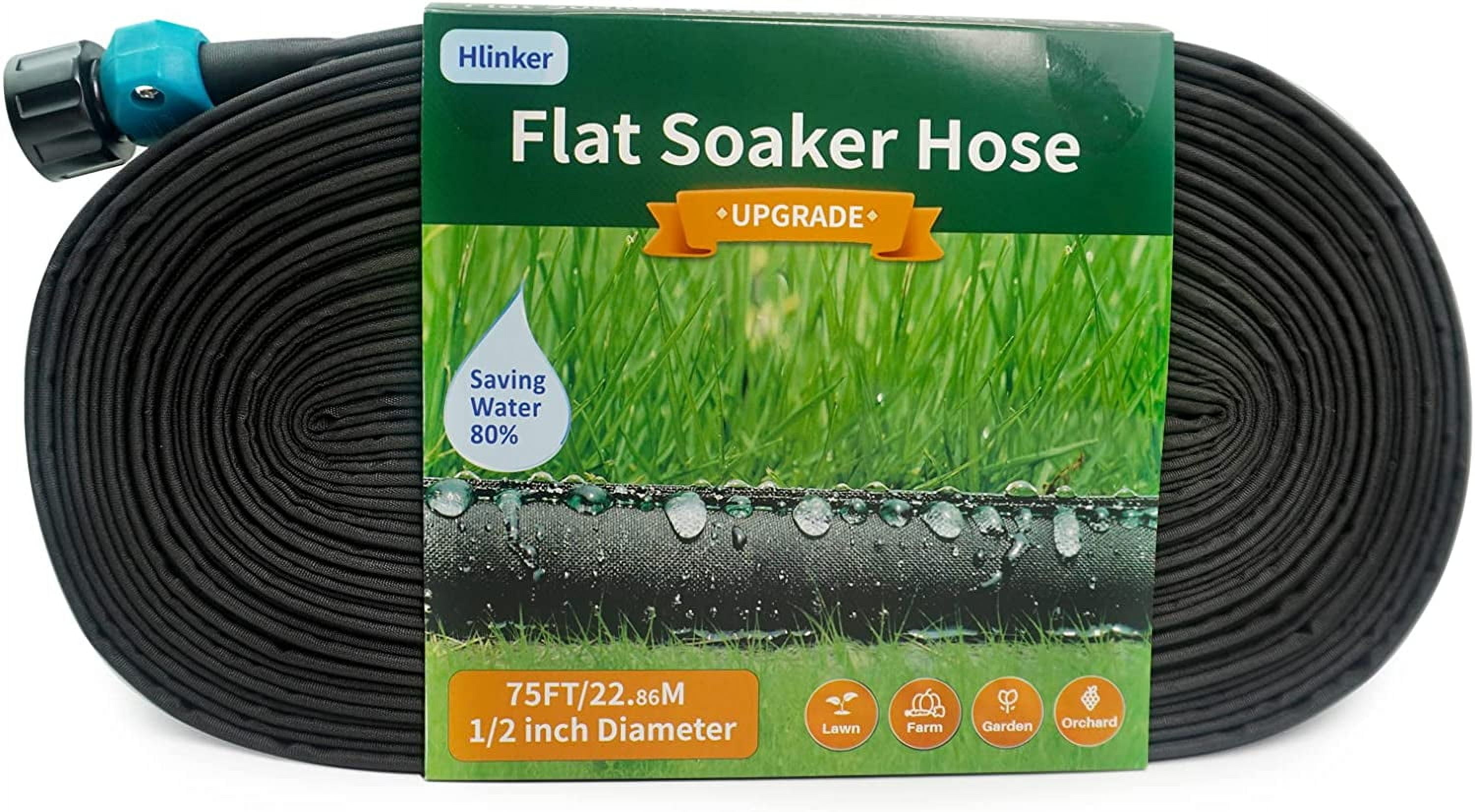 Flat Soaker Hose 75 FT for Garden Beds, 75Ft 1/2" Linkable Consistent ...