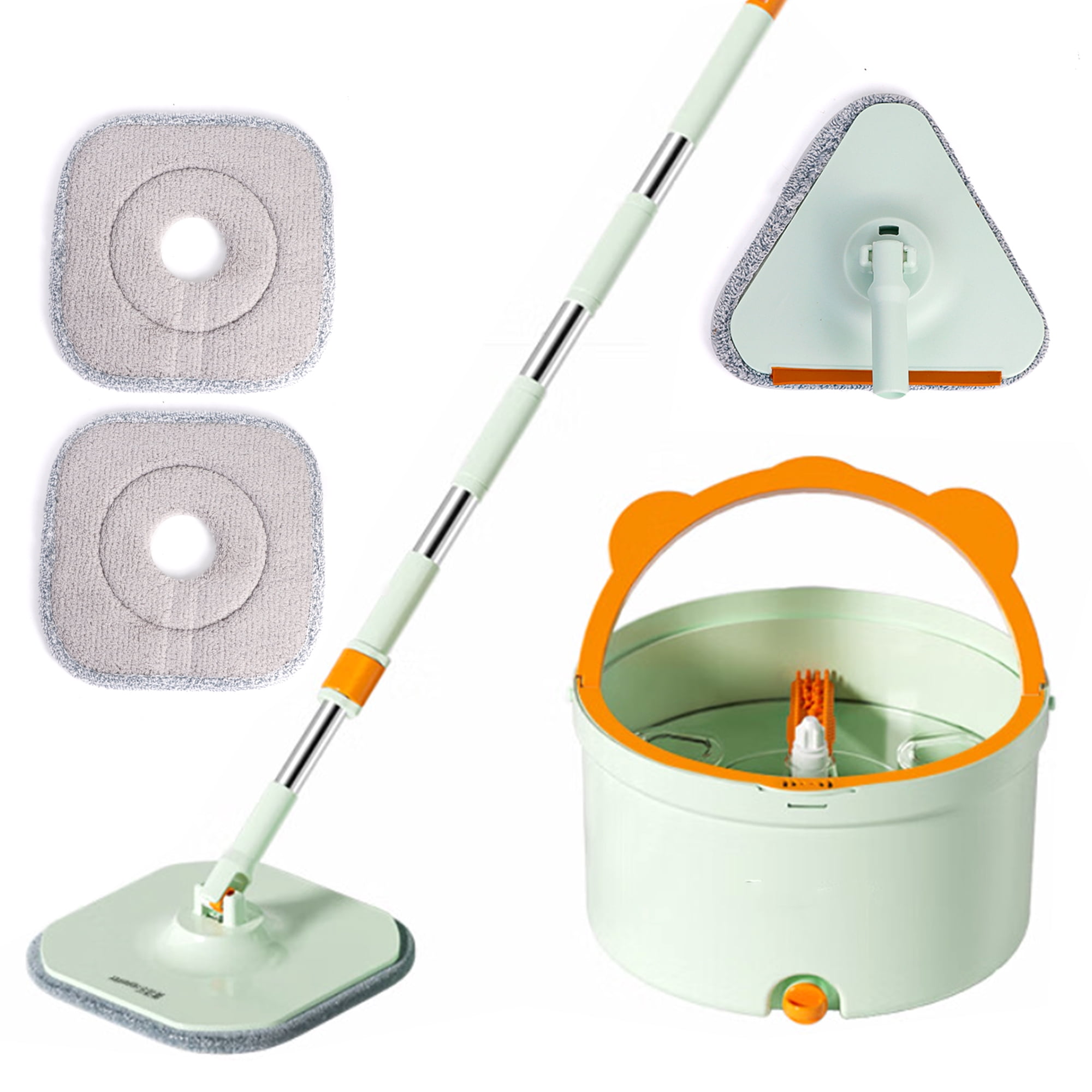 Flat Spin Mop and Bucket Set, Easy Clean with 2 Square Mops and 1 ...