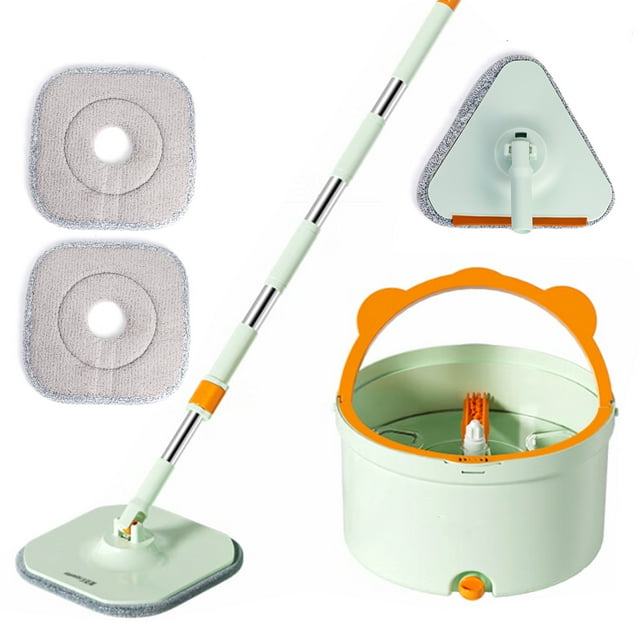 Flat Spin Mop and Bucket Set, Easy Clean with 2 Square Mops and 1 ...