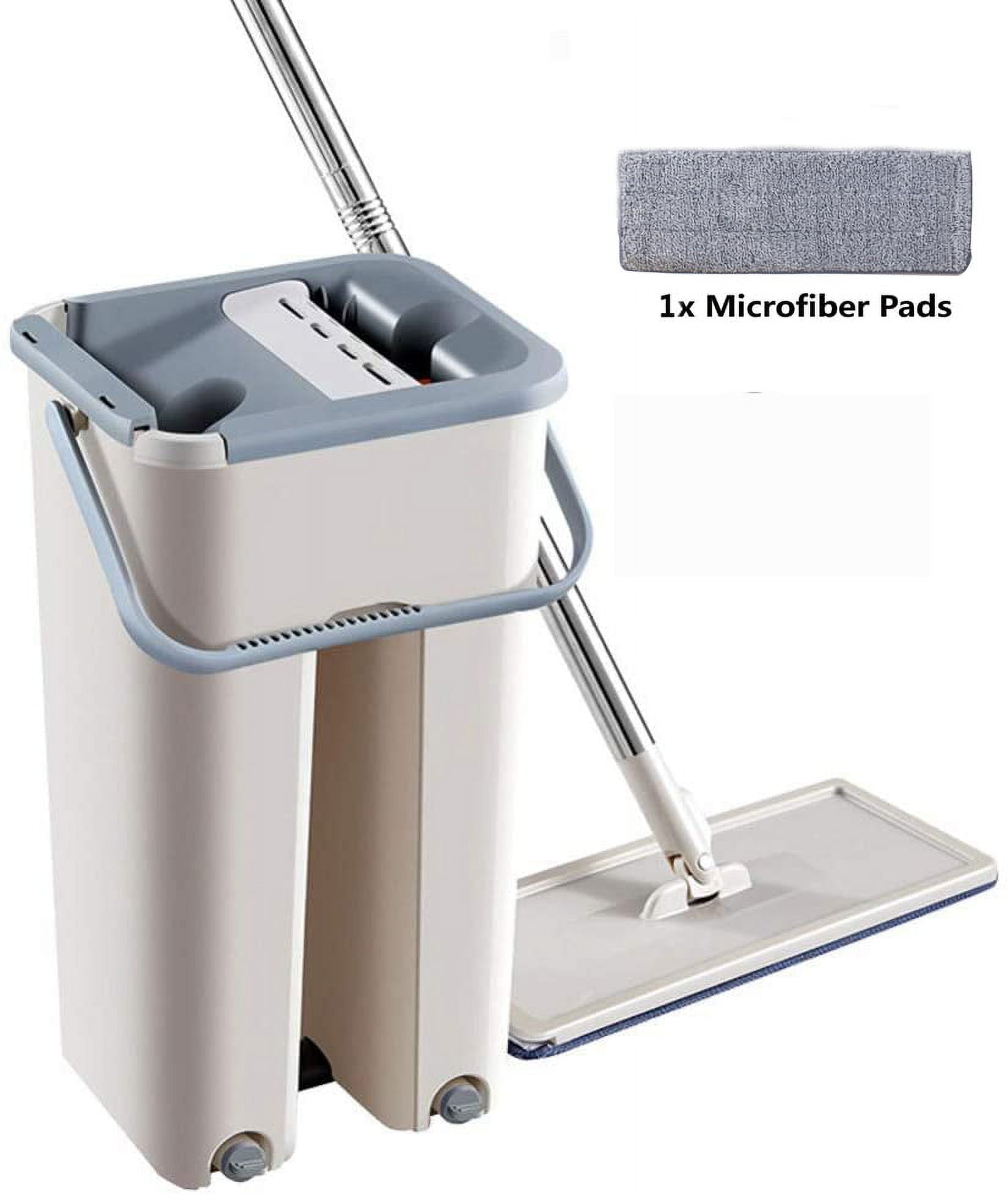 Flat Squeeze Mop Bucket Hand Free Wringing Stainless Steel Mop Non Hand ...